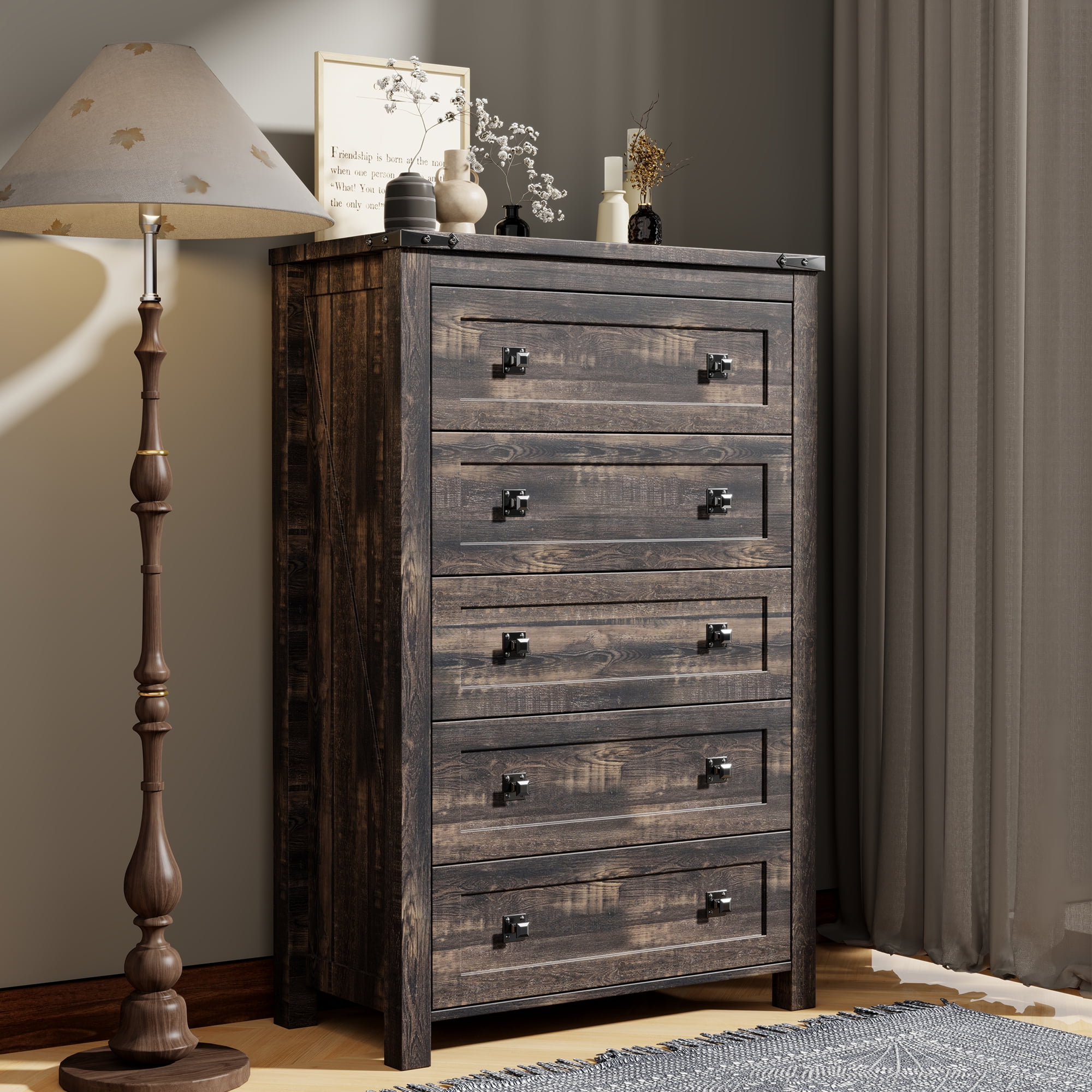 Keywhat Farmhouse 5 Drawer Dresser for Bedroom, Chest of Drawers Wood ...