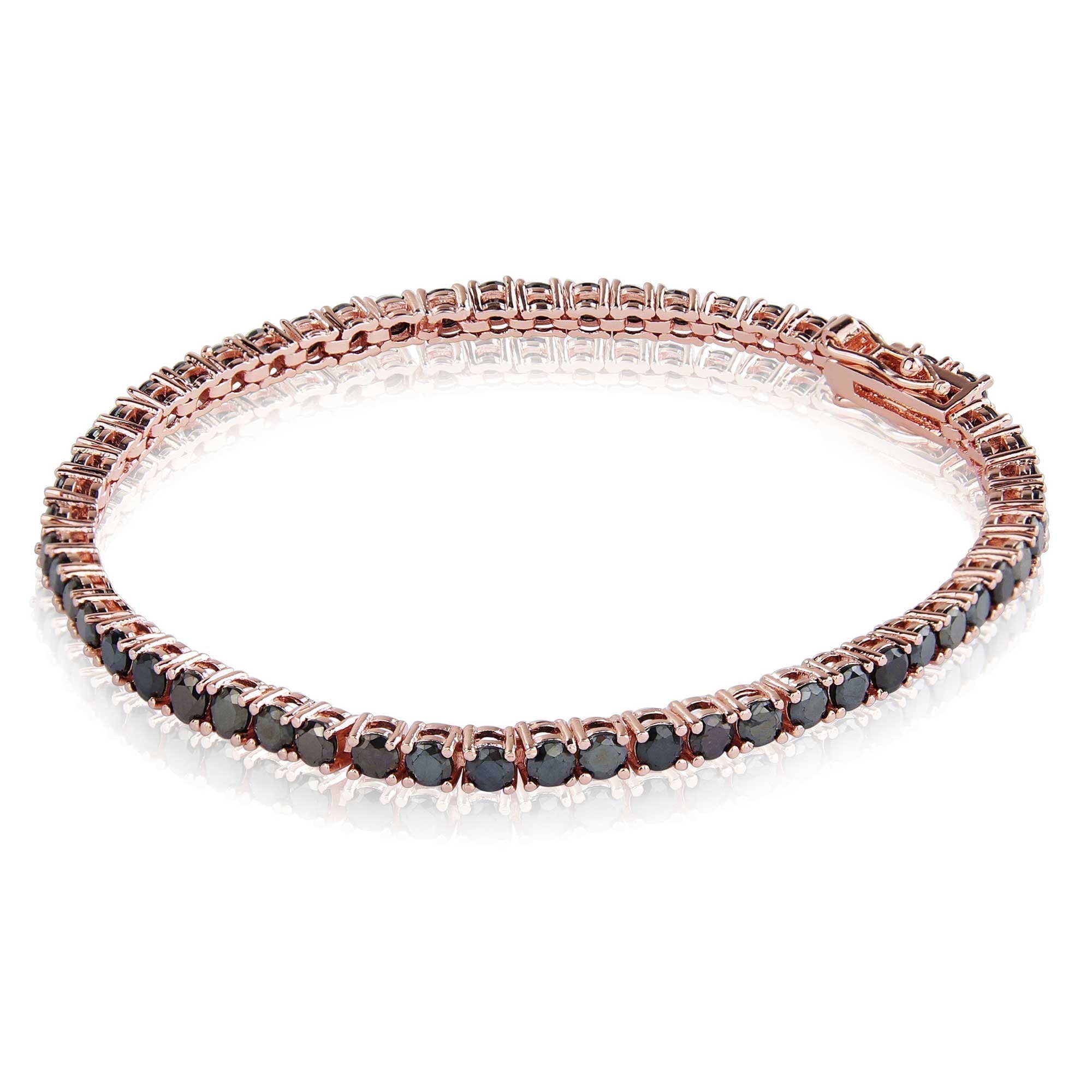 Kezef Women's 3mm Black CZ Tennis Bracelet, Rose Gold Plate over Brass ...