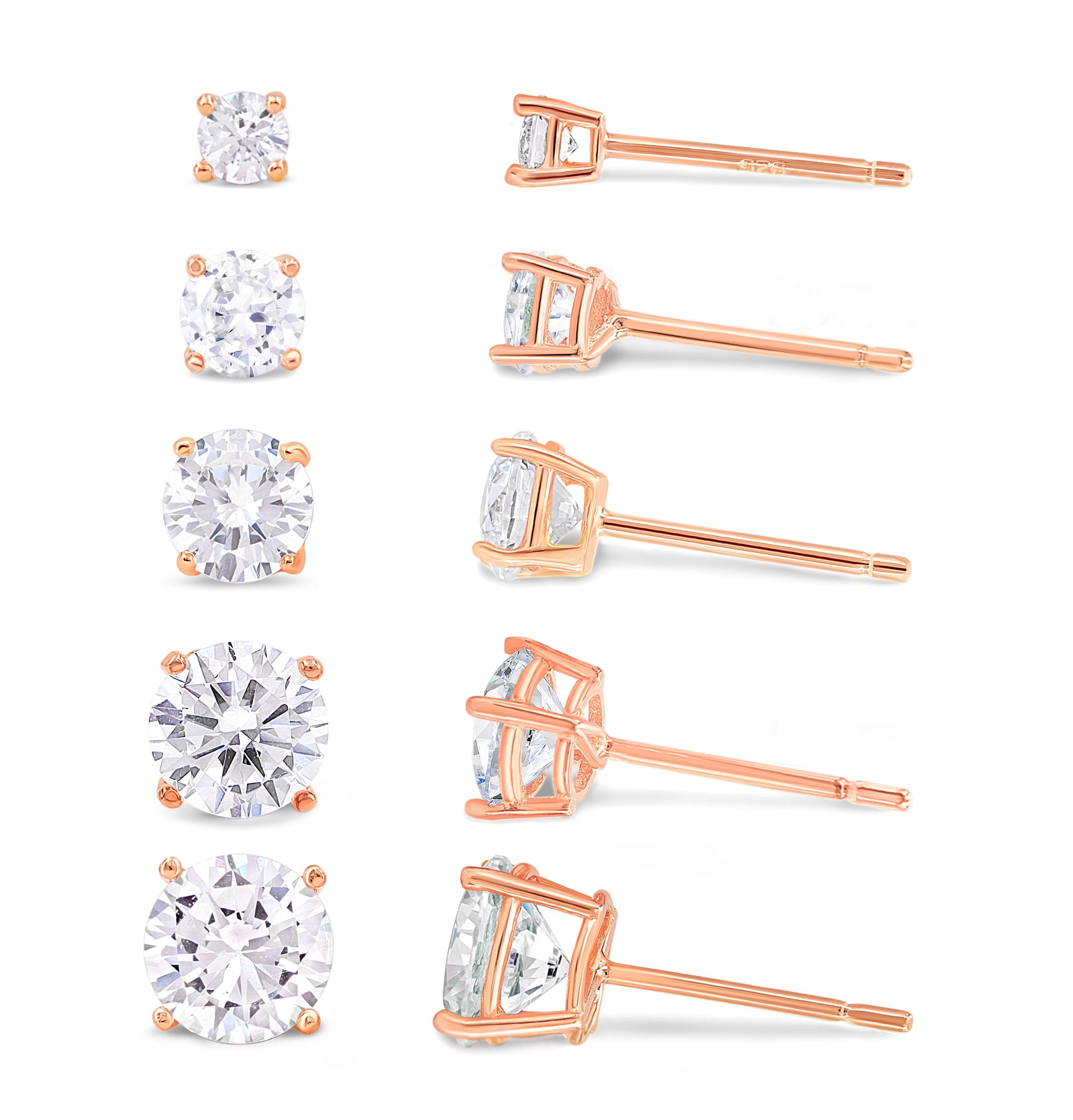 Kezef 5 Pairs Stud Earrings Set | 14k Rose Gold Plated 925 Sterling ...
