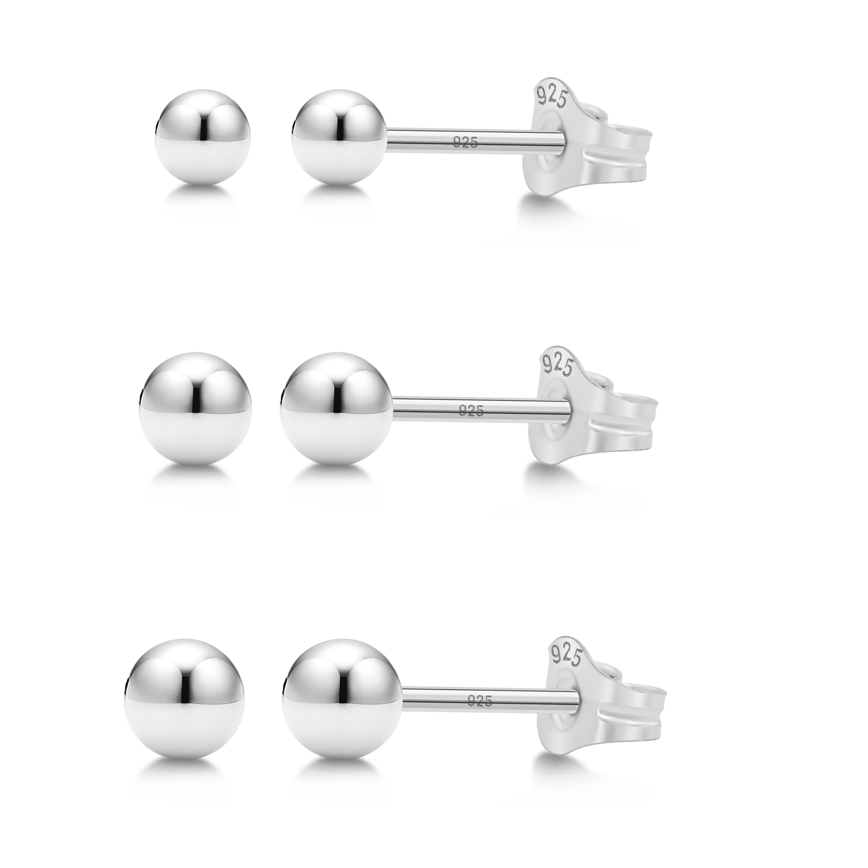 Kezef 925 Sterling Silver High Polish Smooth Round Ball Stud Earring 3 ...