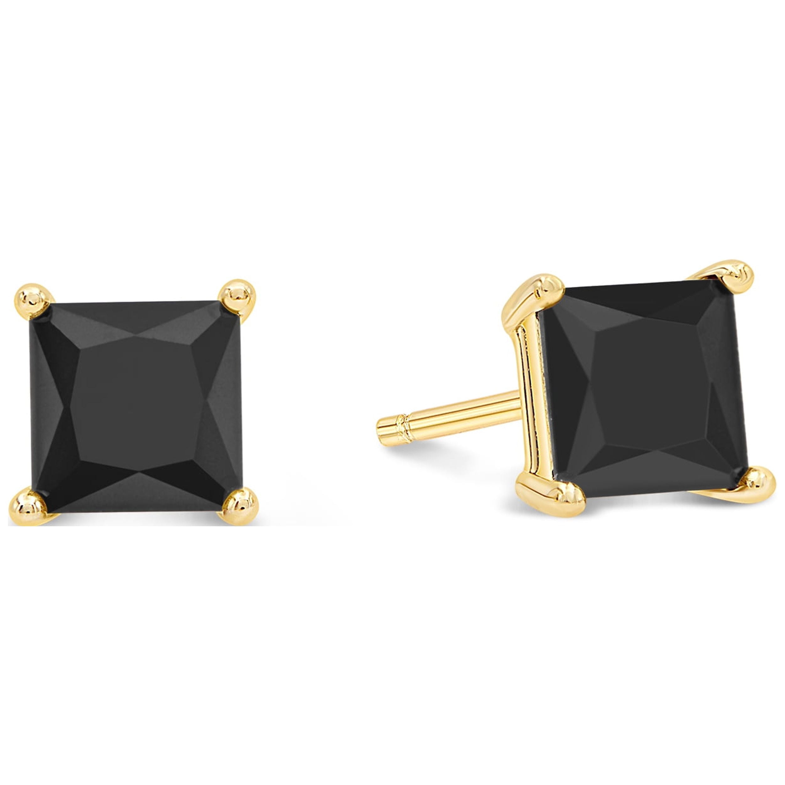 Kezef Basket Set Stud Earrings with Square Princess Cut 5x5mm Black CZ ...
