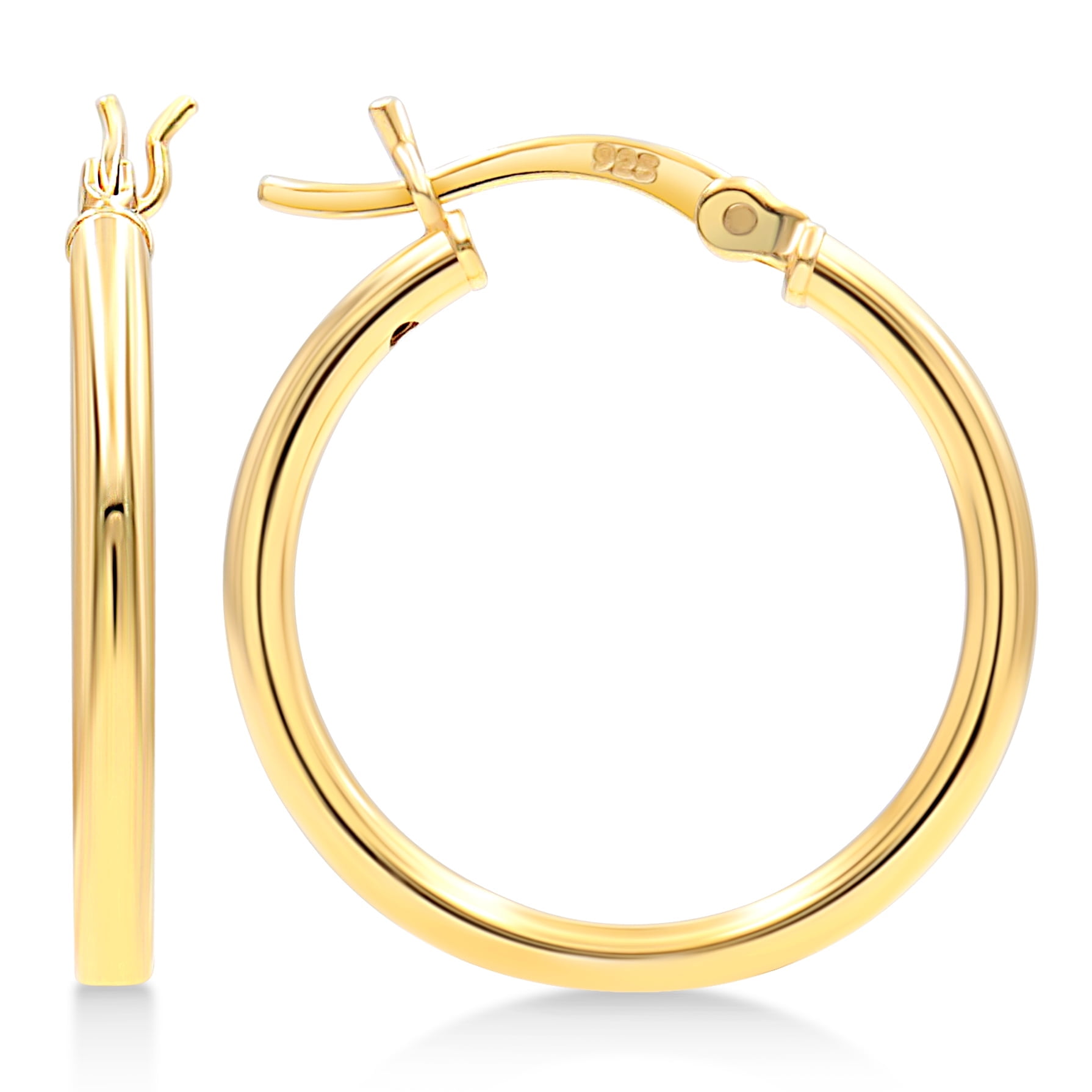 Kezef Gold Plated Sterling Silver 2mm Hoop Earrings - 22mm (3/4 ...