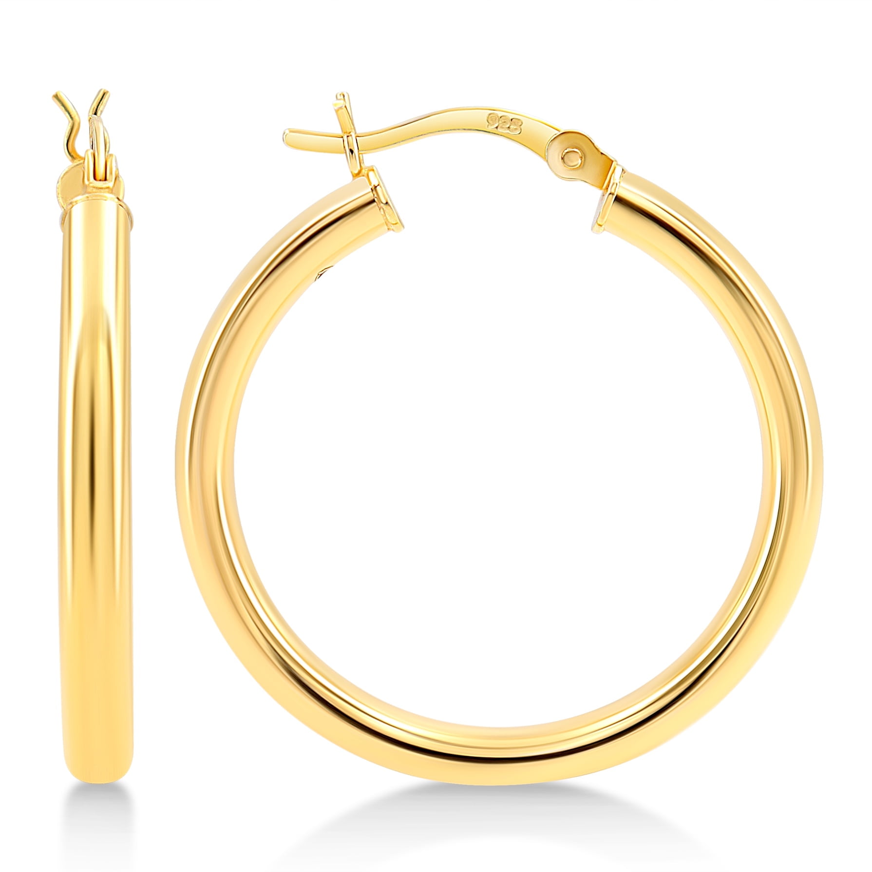 Kezef Gold Plated Sterling Silver 3mm Hoop Earrings - 30mm (1 1/4 ...