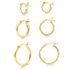Kezef 14K Gold Plated Sterling Silver Ball Stud Earrings Set, 3mm, 5mm ...