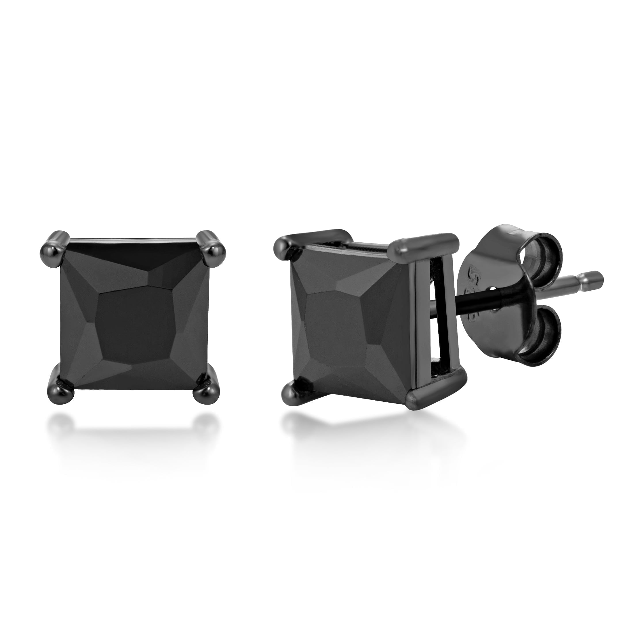 Kezef Square 8x8 Post Basket Ear Black CZ - 925 + Black Rhodium ...
