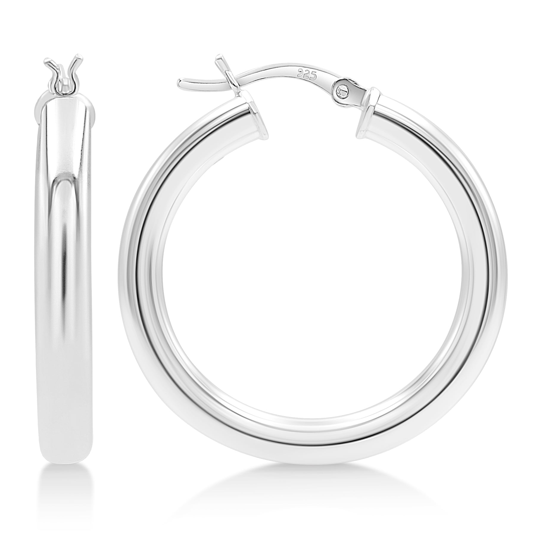 Kezef Sterling Silver Hoop Earrings for Women, Men | 4mm High Polished ...