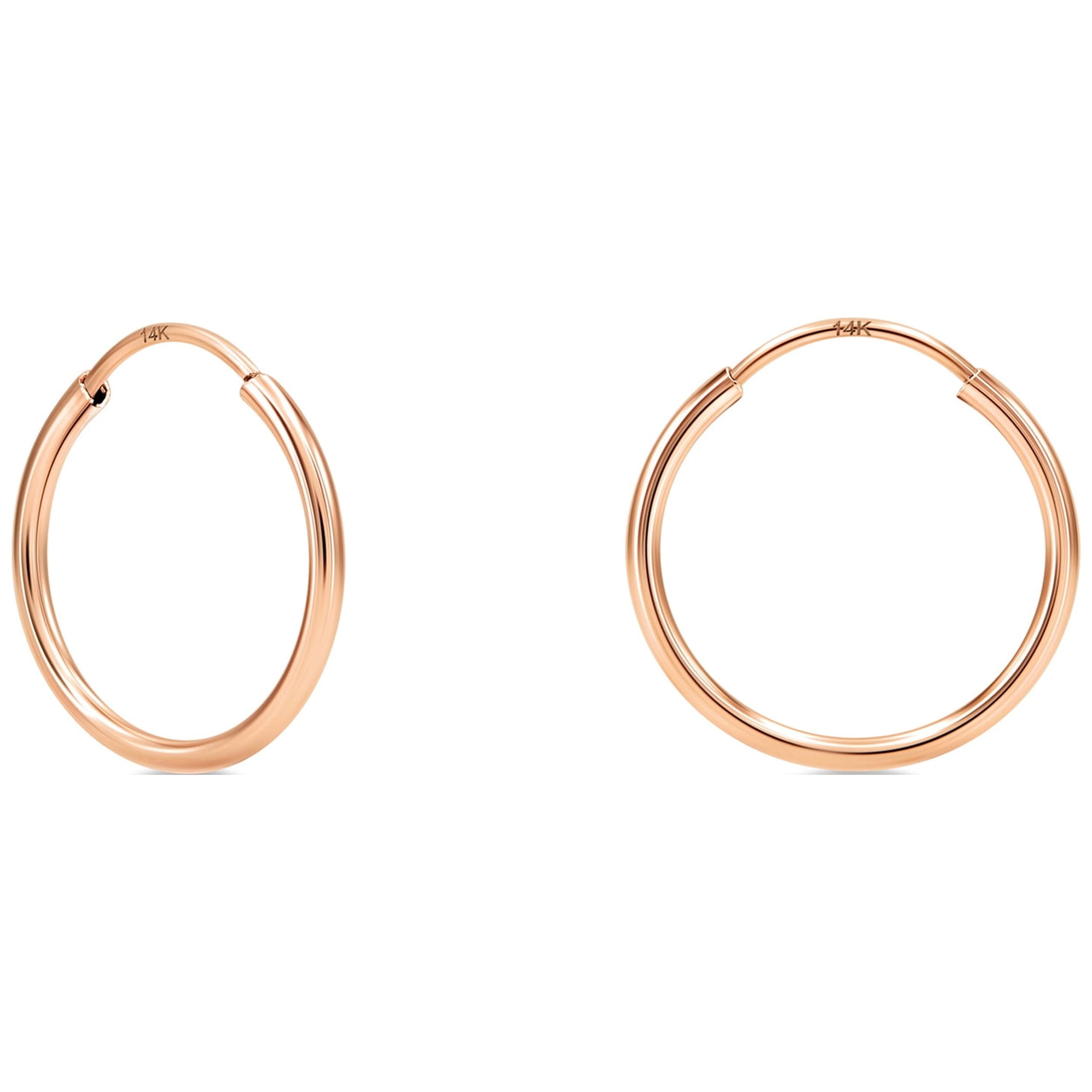 KEZEF 14k Rose Gold 1mm Ultra-Thin Hoop Earrings - 12mm Lightweight ...