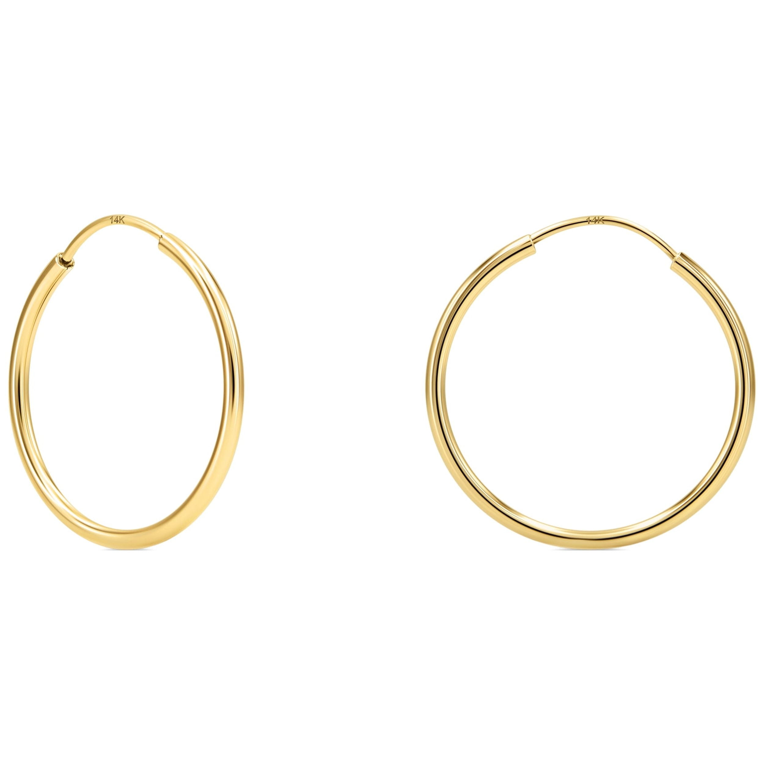 KEZEF 14k Yellow Gold 1mm Ultra-Thin Hoop Earrings - 16mm Lightweight ...