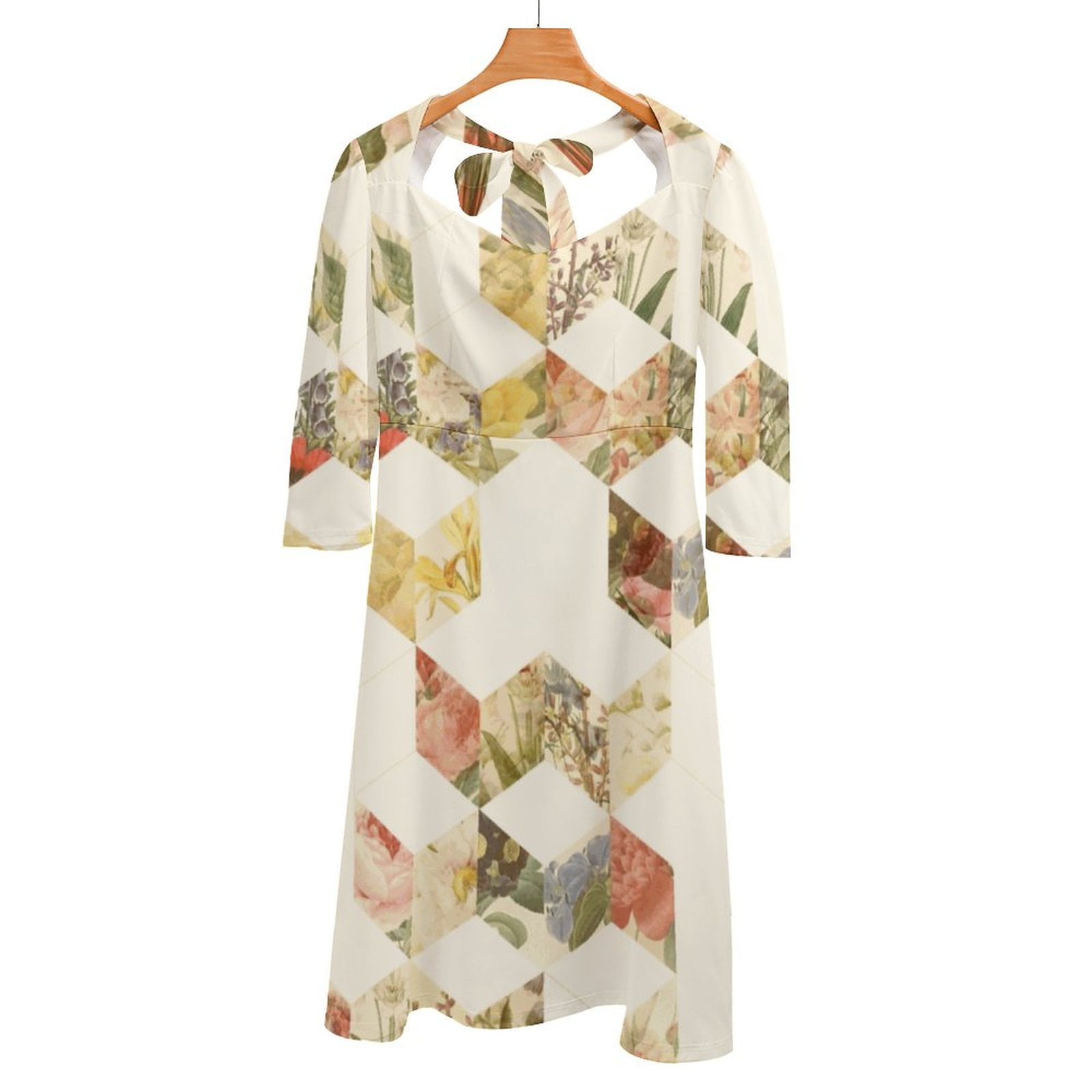 Keziah - Flowers Back Lacing Backless Dress Square Neck Dress Fashion ...