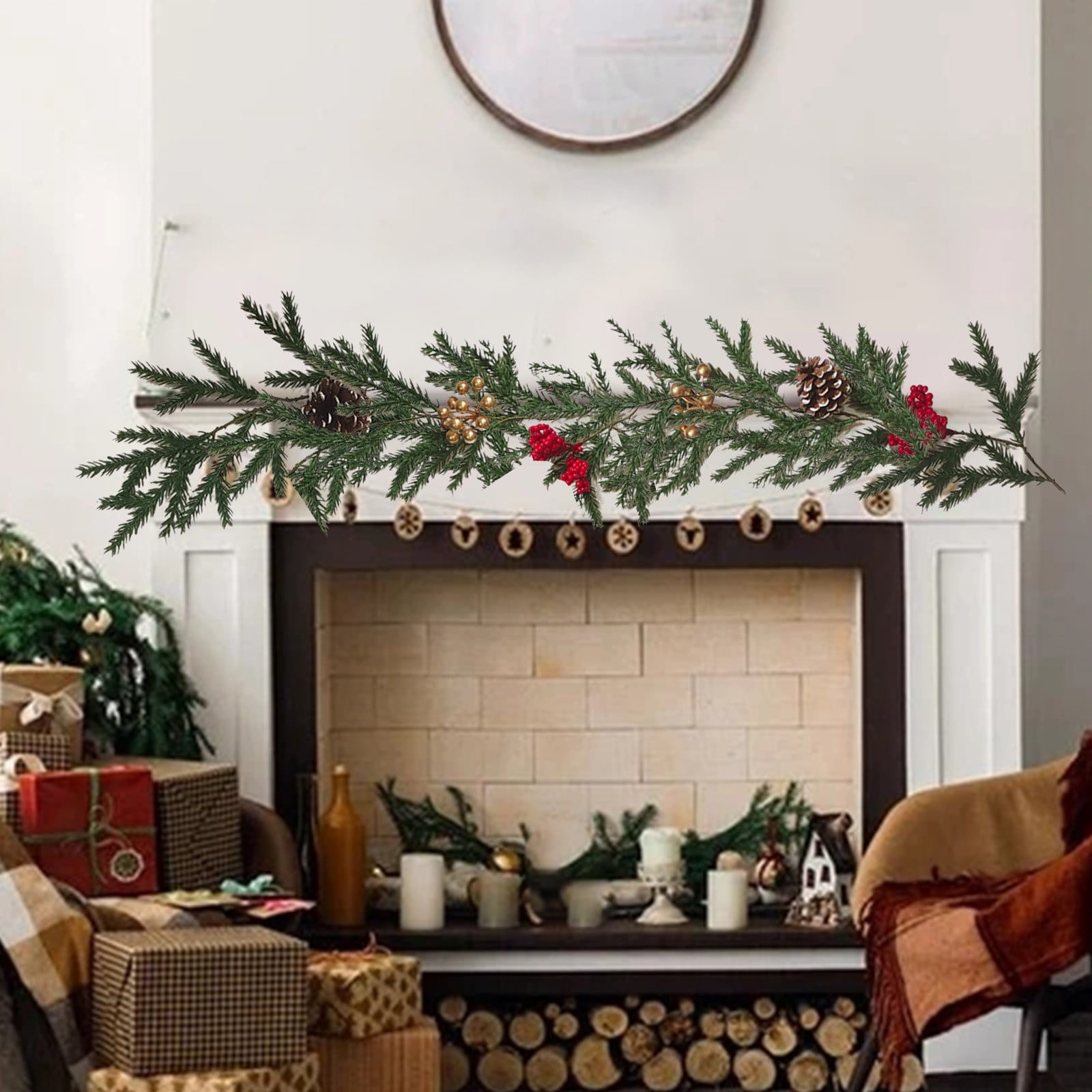 Kezqiaxn Artificial Christmas Garland, 5.1Ft Christmas Garlands Wreat ...