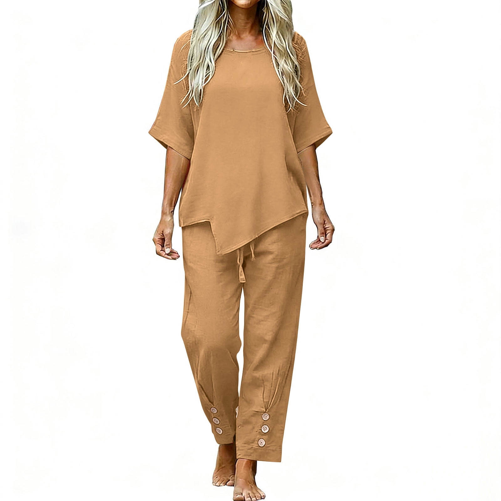 Kezqiaxn Casual Outfits for Women Short Sleeve Crew Neck Tops and ...