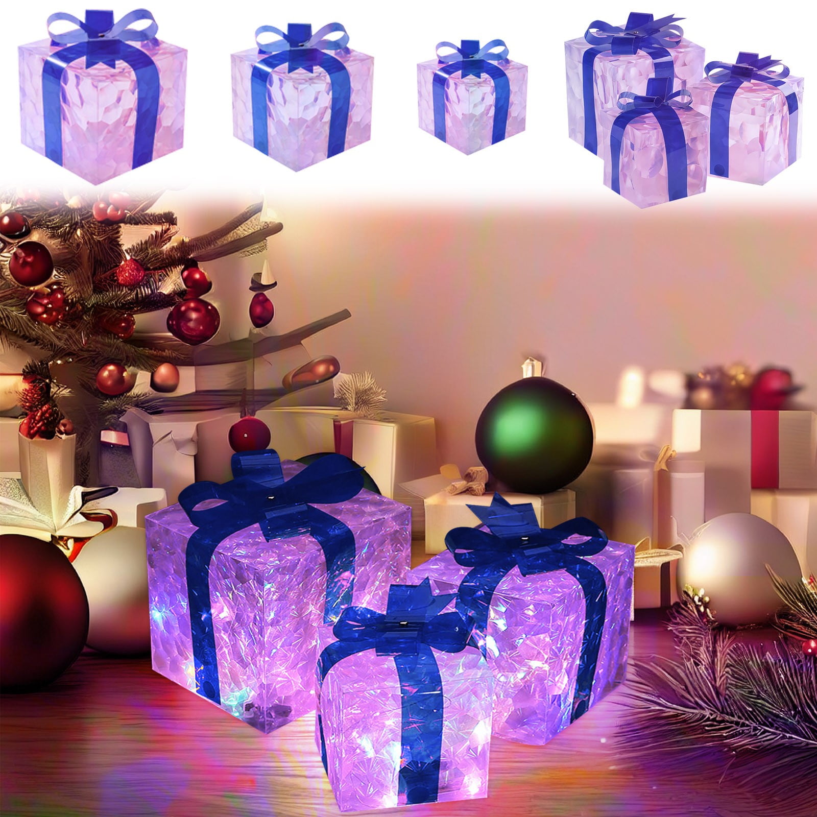 Kezqiaxn Christmas Decoratiosn Christmas Lighted Gift Boxes, 15cm Pre-Lit LED Light Up Present ...