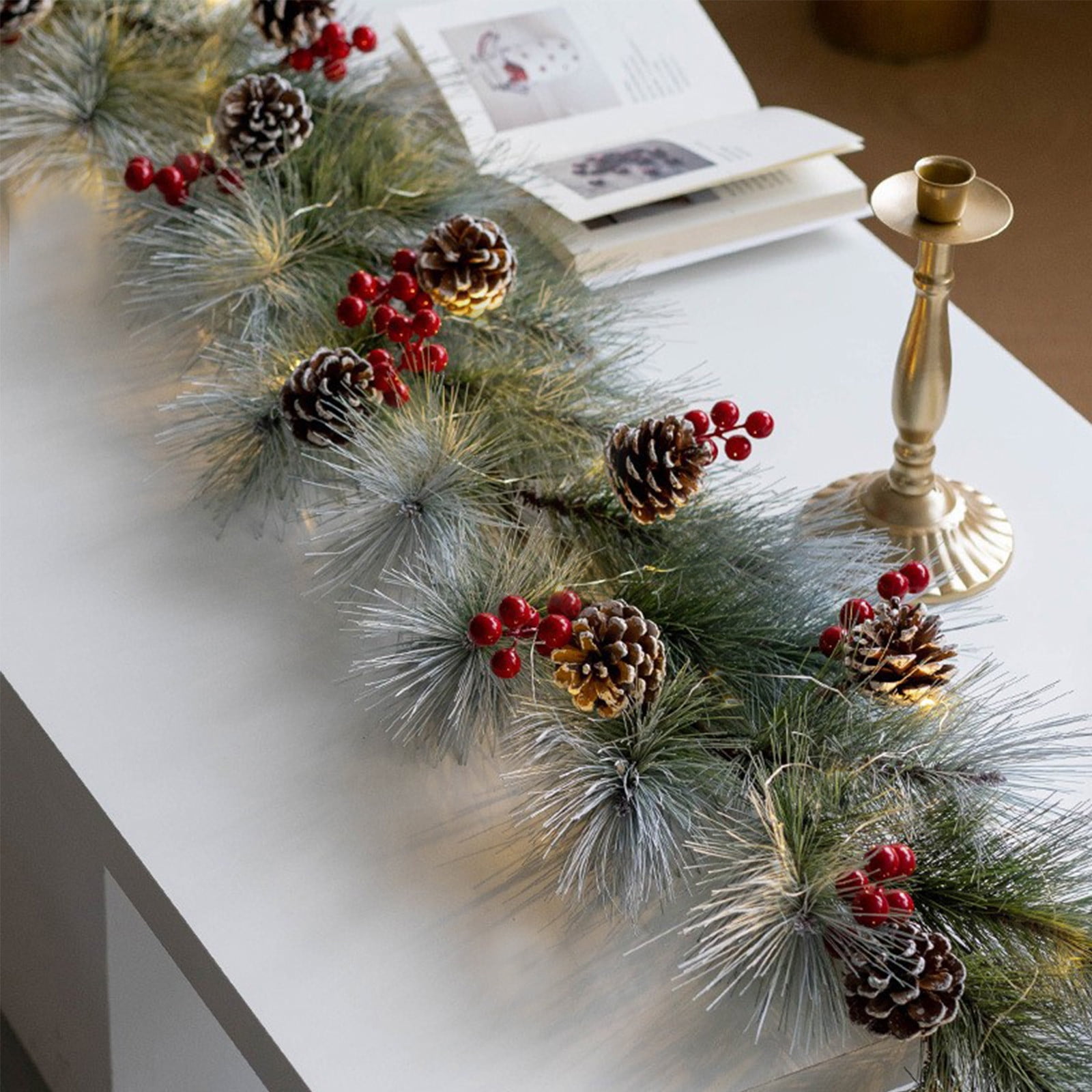 Kezqiaxn Christmas Garland with Berry Pinecone, 6.56Ft Christmas ...