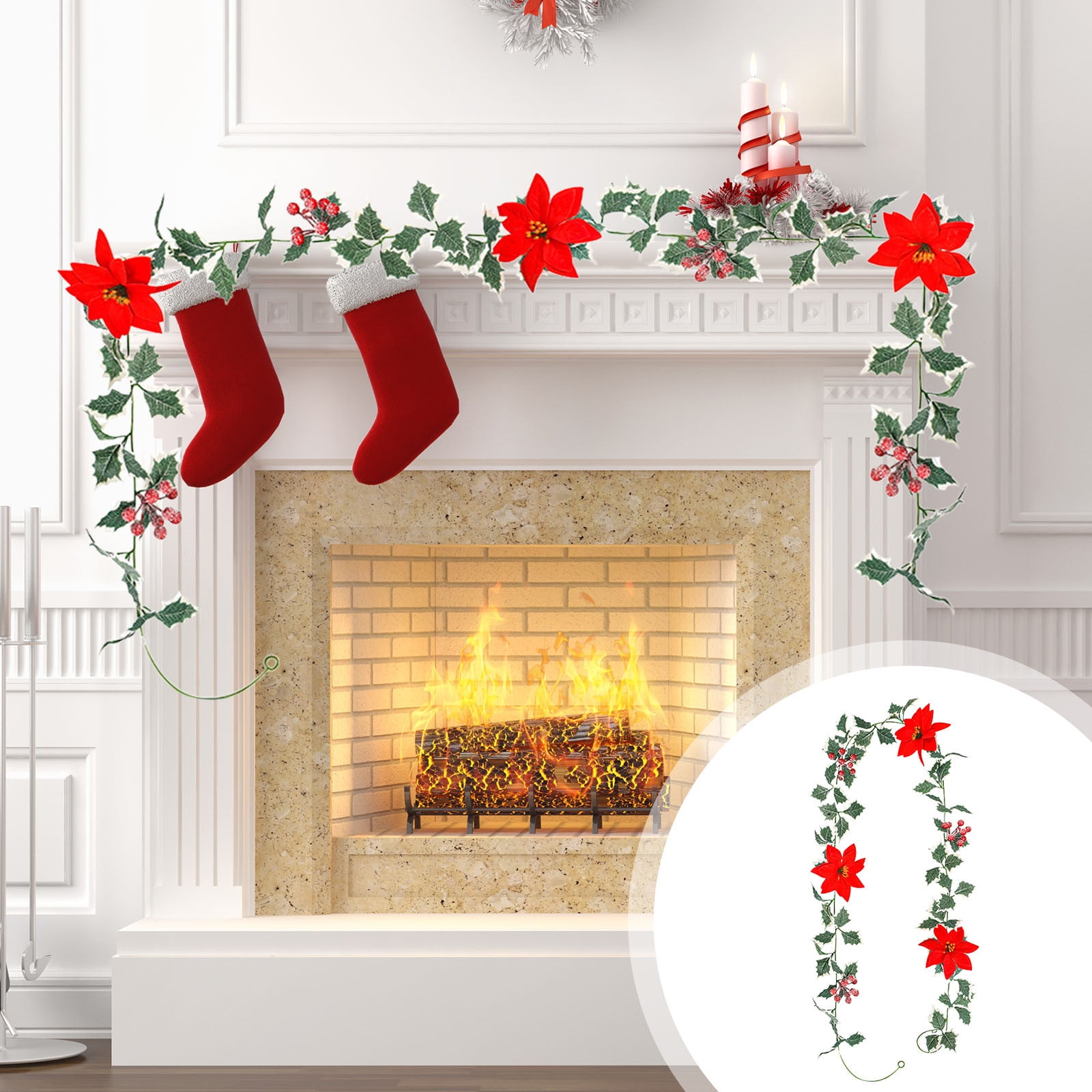 Kezqiaxn Christmas Garland Clearance, 6.56Ft Pines Leaves Christmas ...