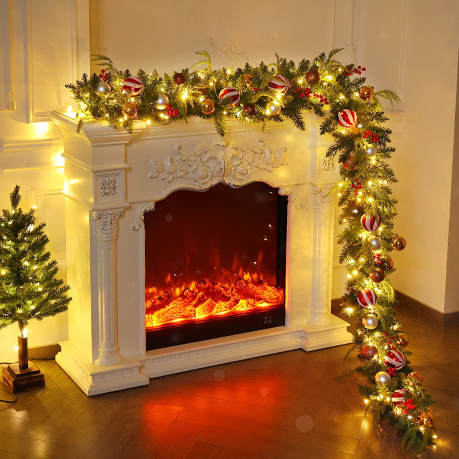 Kezqiaxn Christmas Garlands with Lights, 8.86Ft Pre-Lit Artificial ...