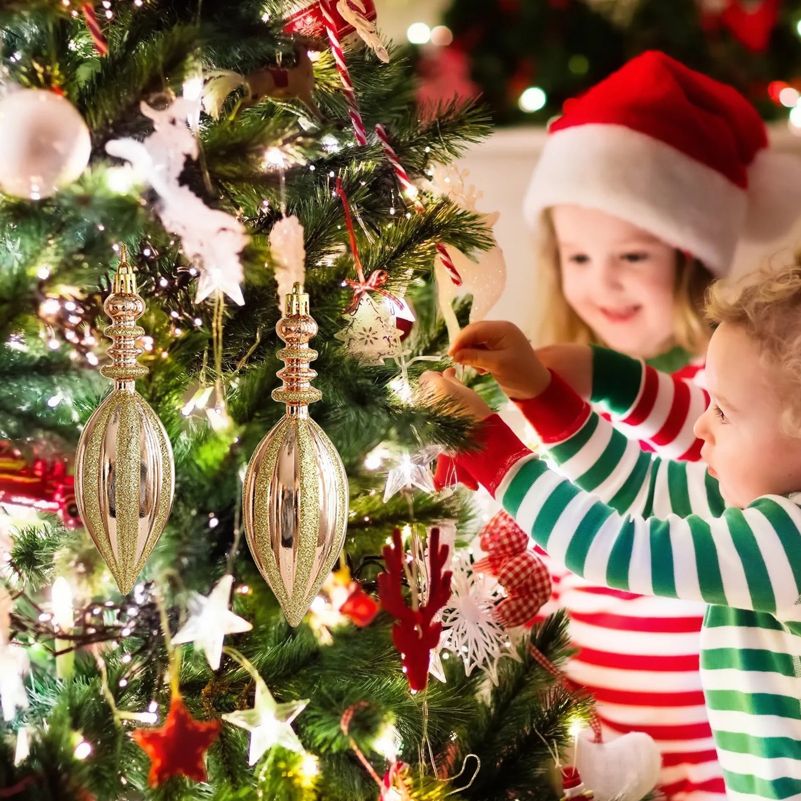 Kezqiaxn Christmas Tree Ornaments, Crystal Glass Finial Christmas ...