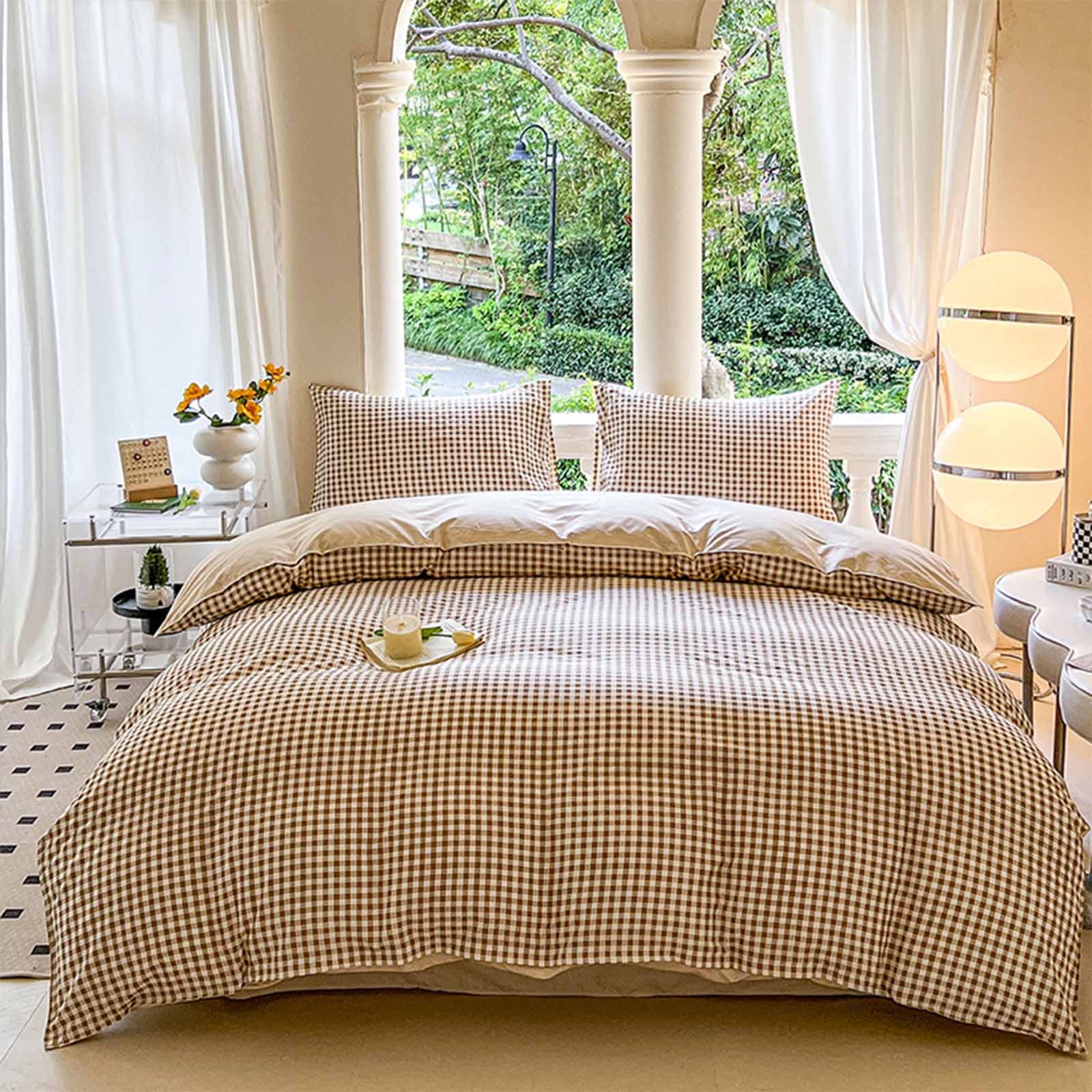 Kezqiaxn Ginghams Duvet Cover Sets of 4, Washed Cotton Plaid Duvet ...