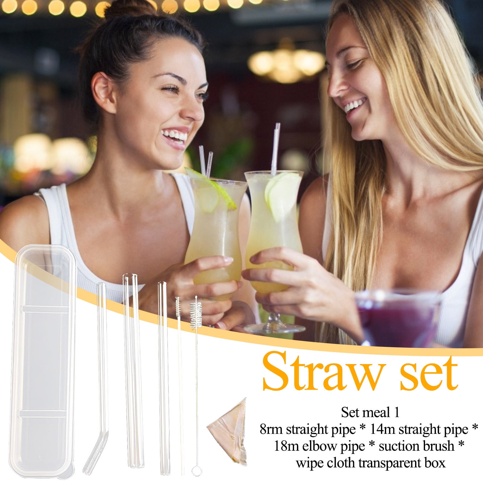 Kezqiaxn Glass Straws Set of 7, Reusable Drinking Straw Boba Straws ...