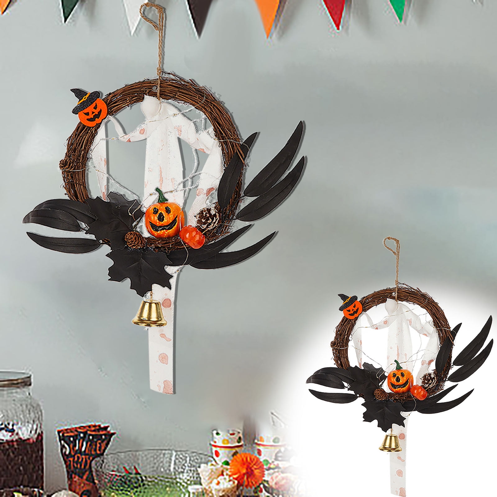 Kezqiaxn Halloween Wreath Clearance! Halloween Pumpkin Wreaths Bats ...