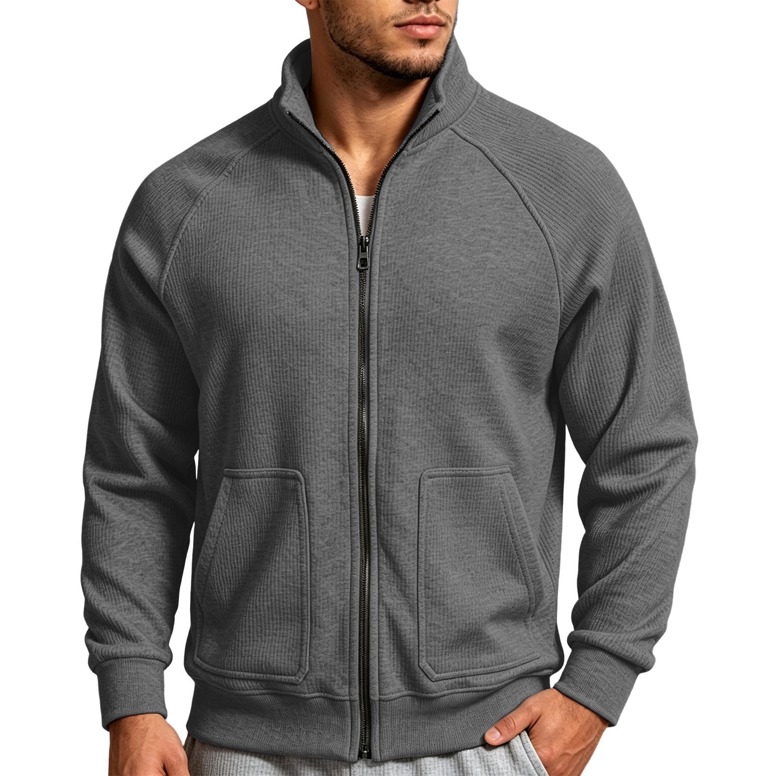 Kezqiaxn Mens Sweatshirt Fashion Long Sleeve Casual Zip Up Jacket with ...