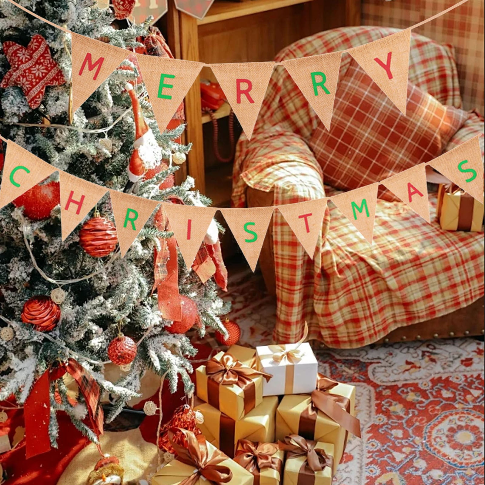 Kezqiaxn Merry Christmas Burlap Banner, 196.85In Diy Burlap Christmas ...