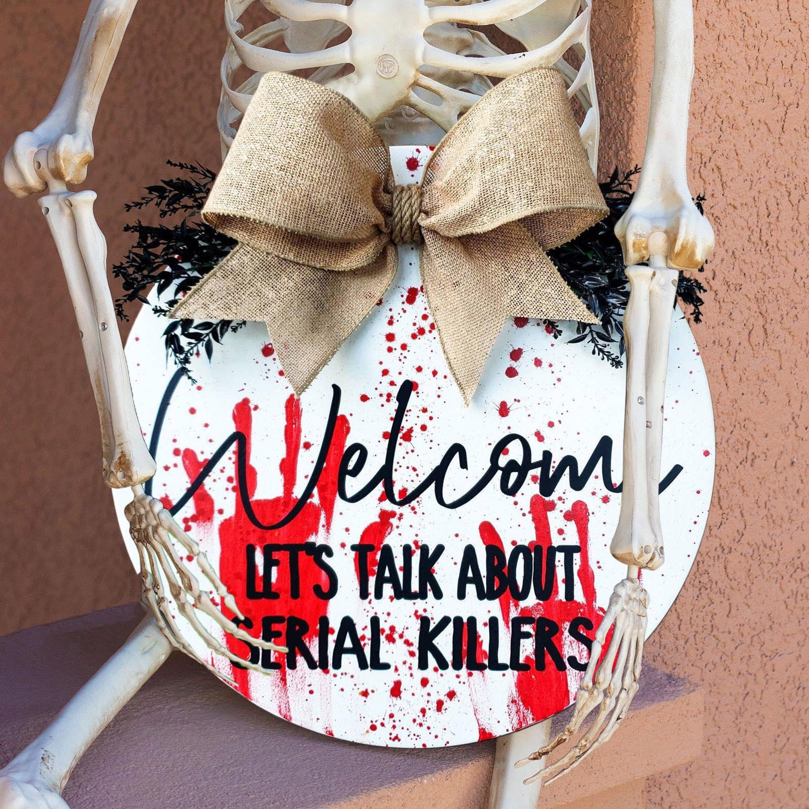 Kezqiaxn Welcome Sign for Front Door Halloween Wreath Horror Bloody ...