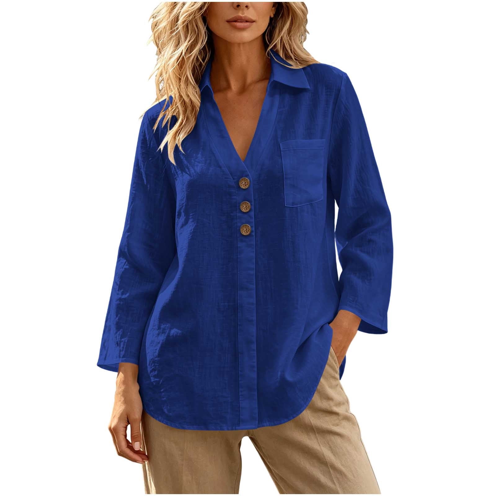 Kezqiaxn Womens Summer Tops Long Sleeve Collared Button Down Shirts ...