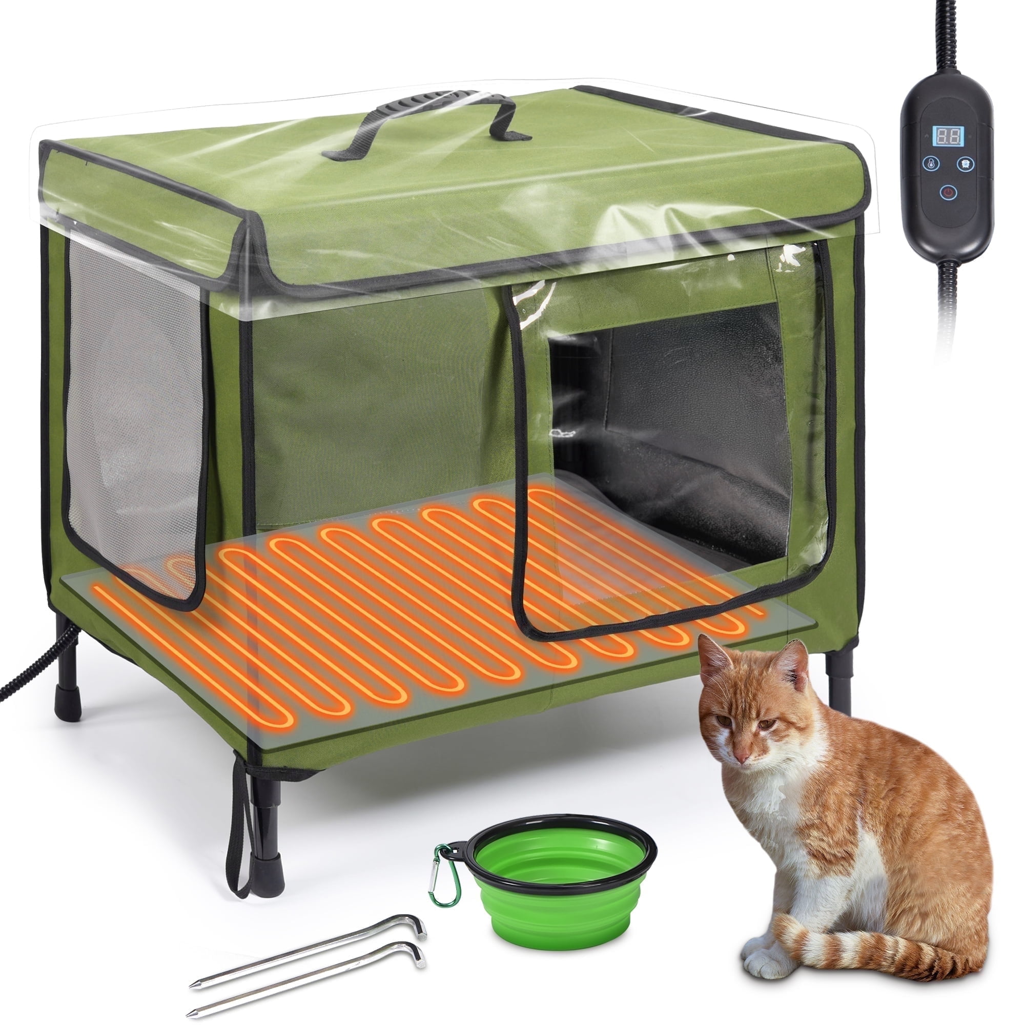Kfonla Insulated Heated Cat House with Temperature Control, Outdoor Cat ...