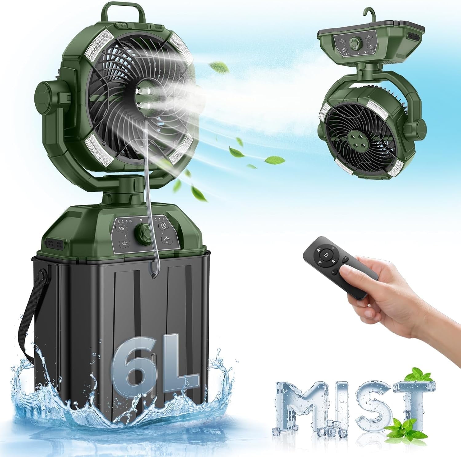 Kfonla Outdoor Misting Fan, 20000mAh Battery Powered, 6L Water Bucket ...