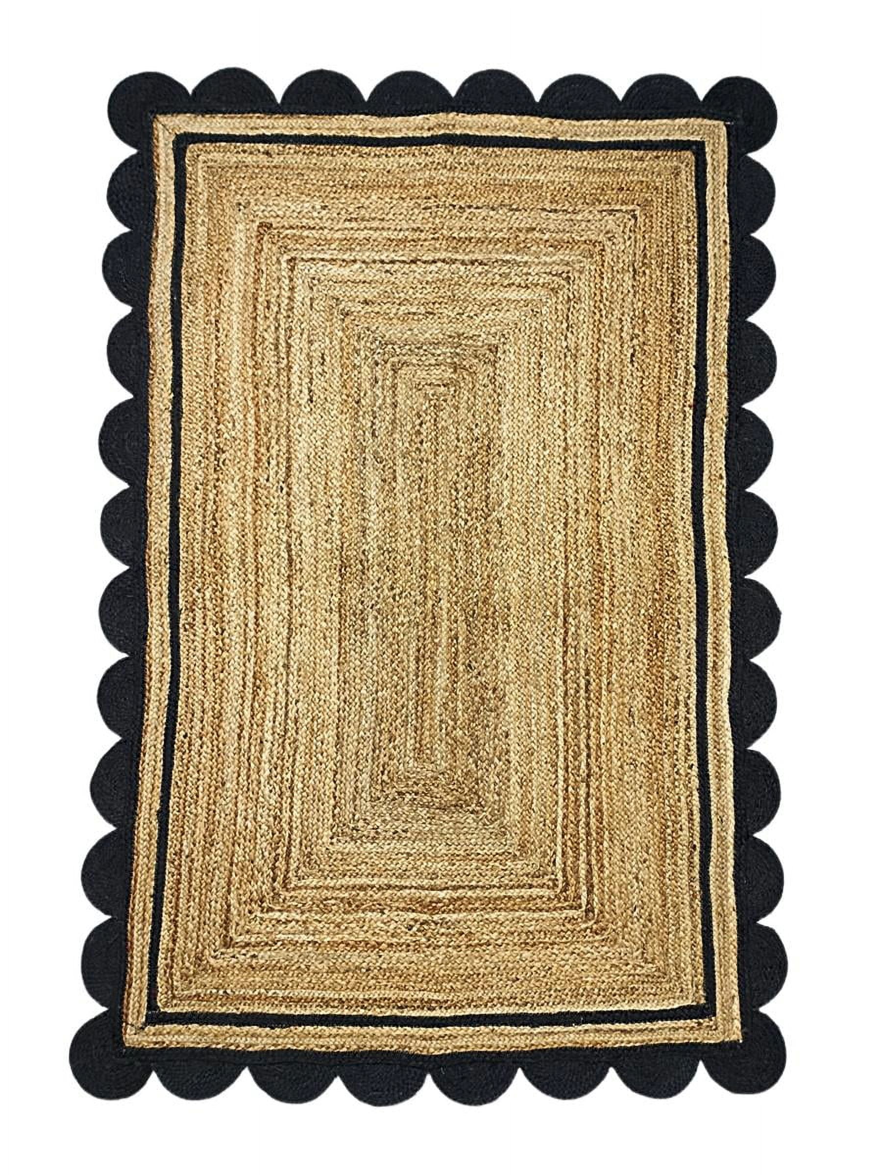 Kh Handloom Handmade Braided Natural Pure Jute Area Rug , Black Boundry Floor Scalloped Rug ...