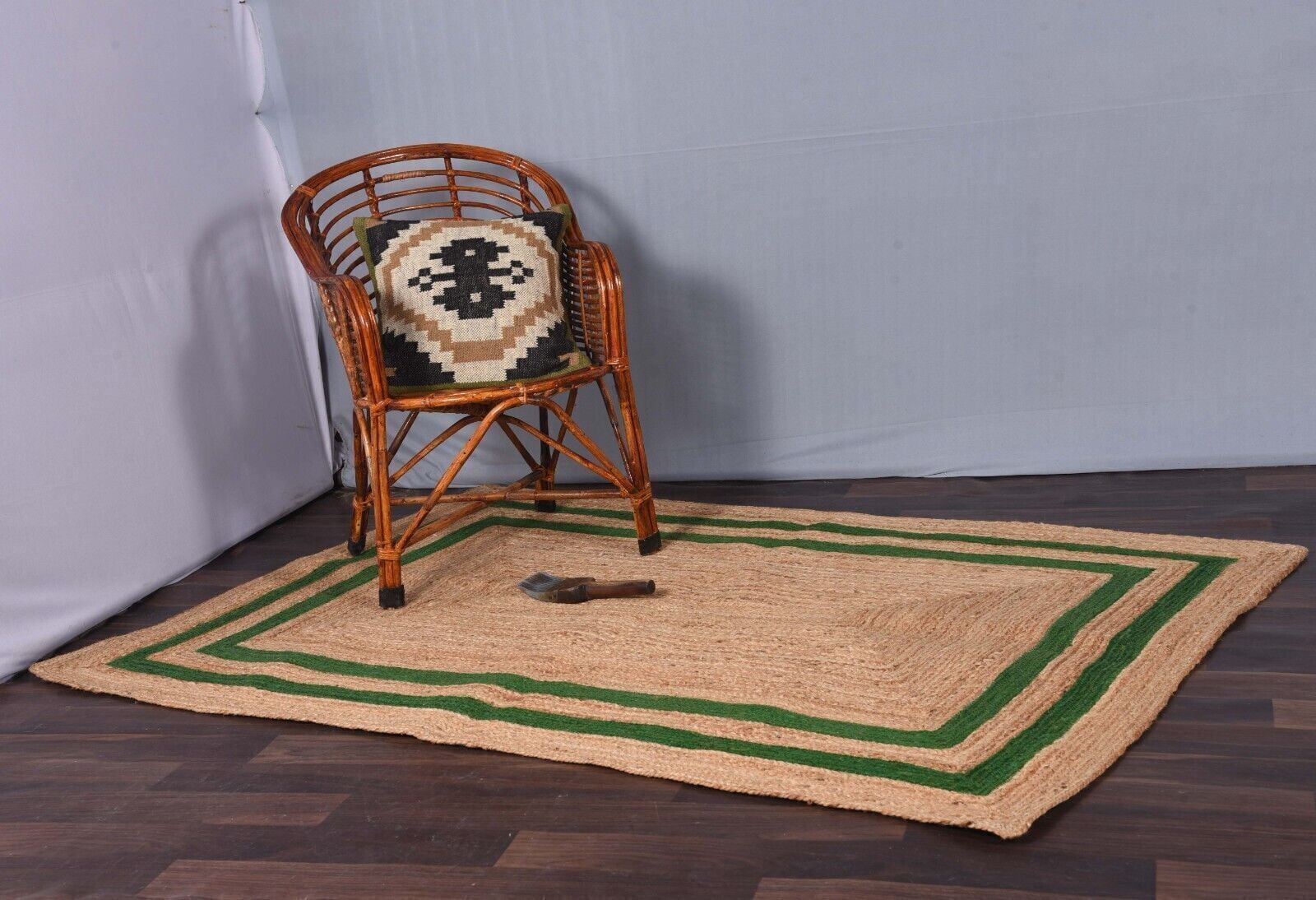 Kh Handloom Handmade Braided Natural Pure Jute Area Rug With Green ...