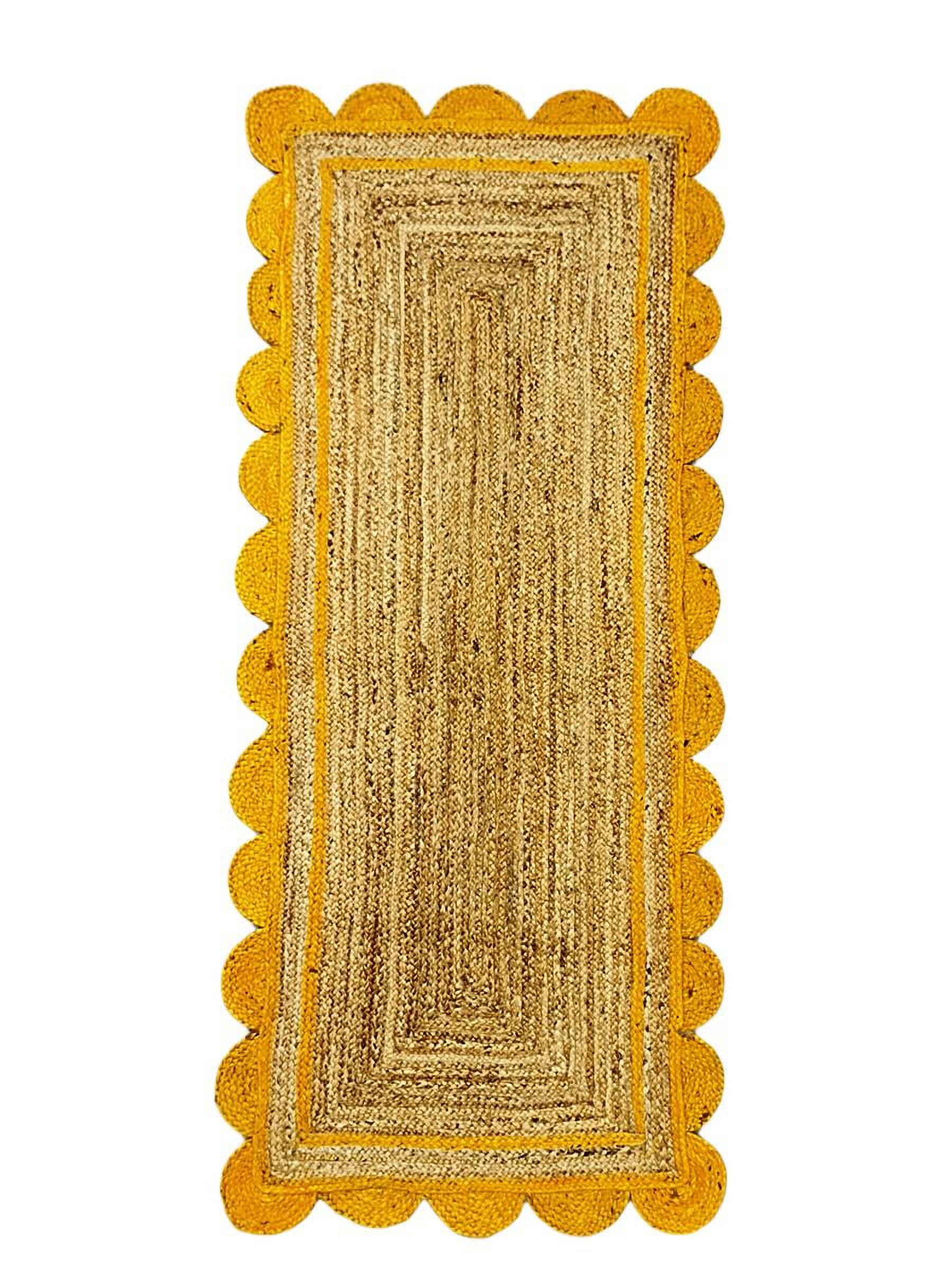 Kh Handloom Handmade Braided Natural Pure Jute Area Rug Yellow Boundry ...