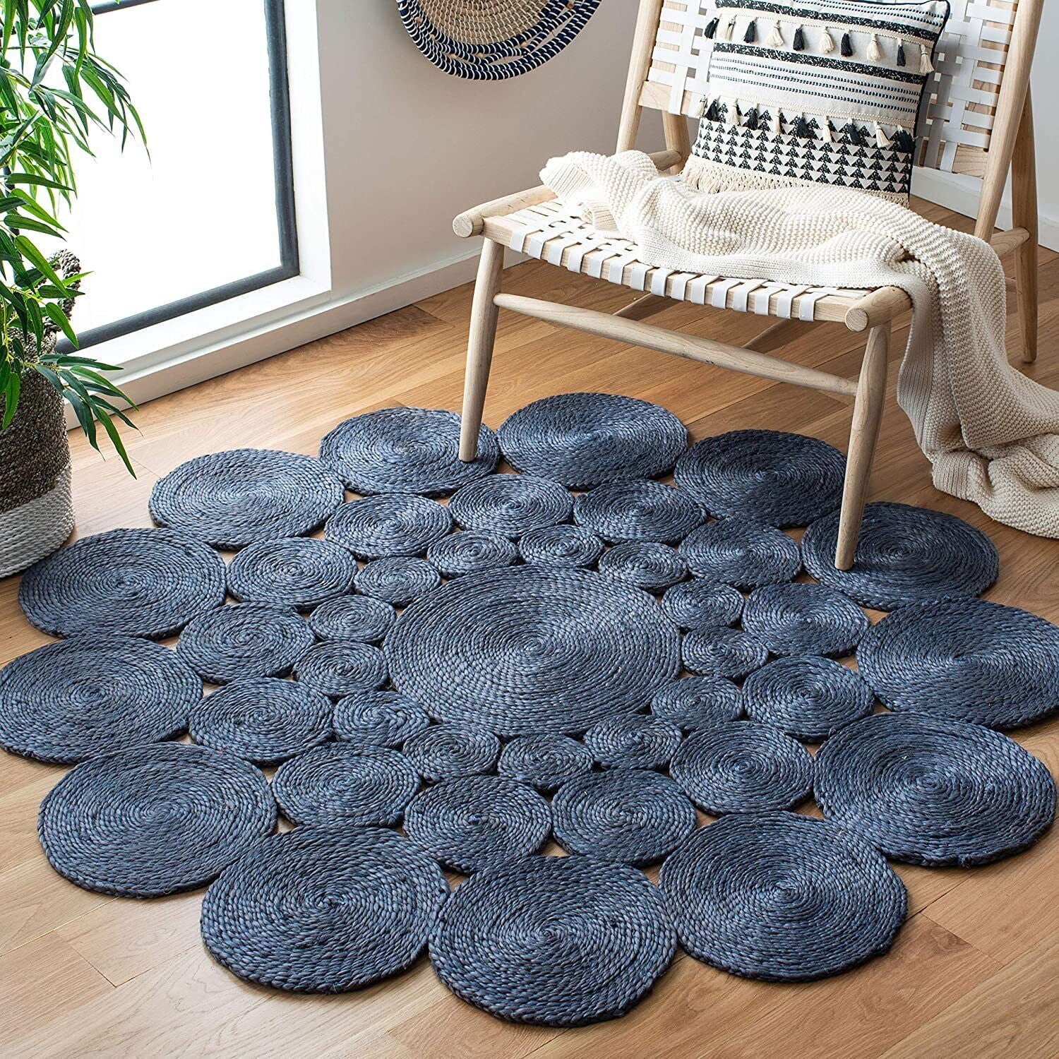 Kh Handloom Handmade Hand Braided Flower Shape Natural Jute Round Area Rug, Carpet for Living ...