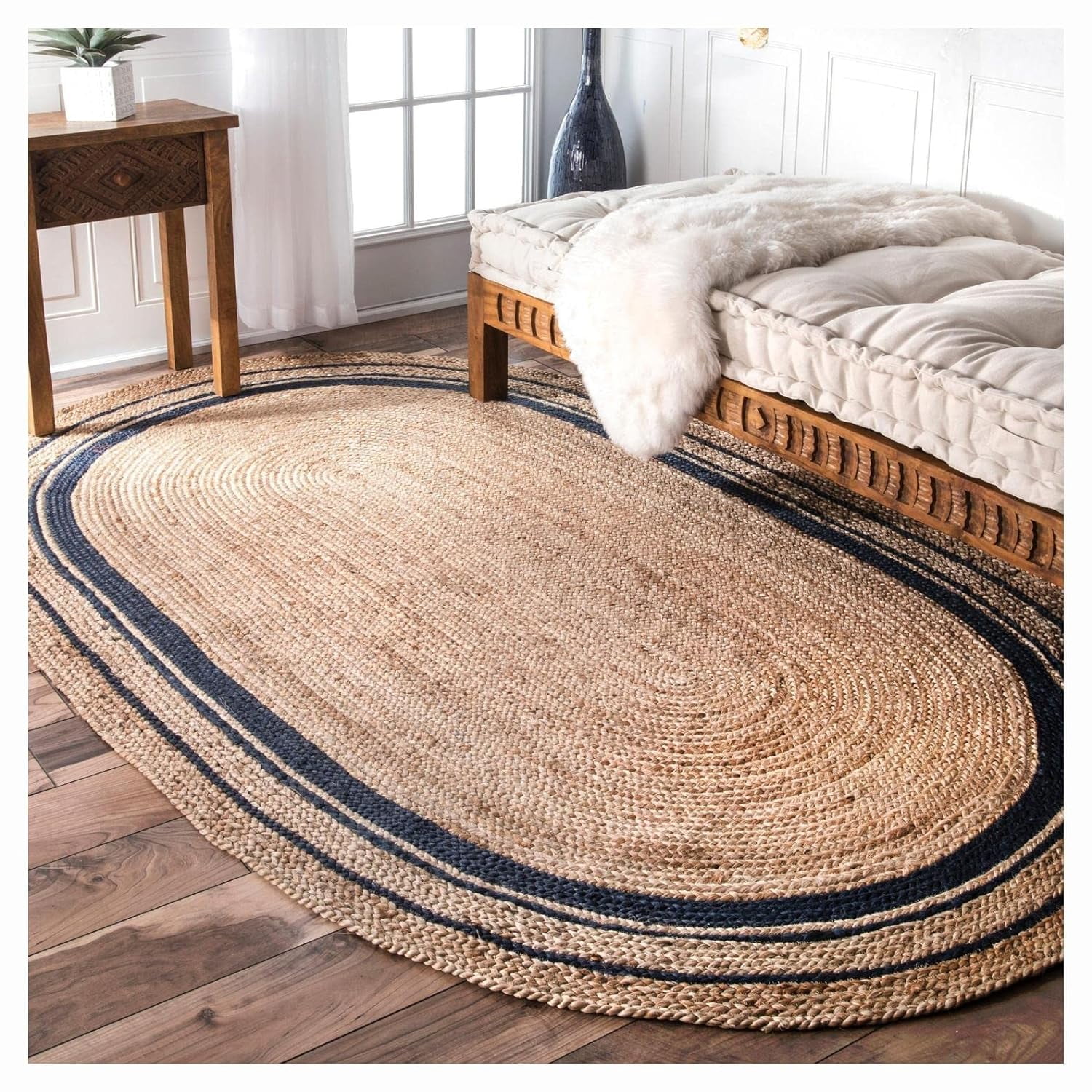 Kh Handloom Handmade Hand Braided Jute Oval Shape Floor Area Rug Floor ...