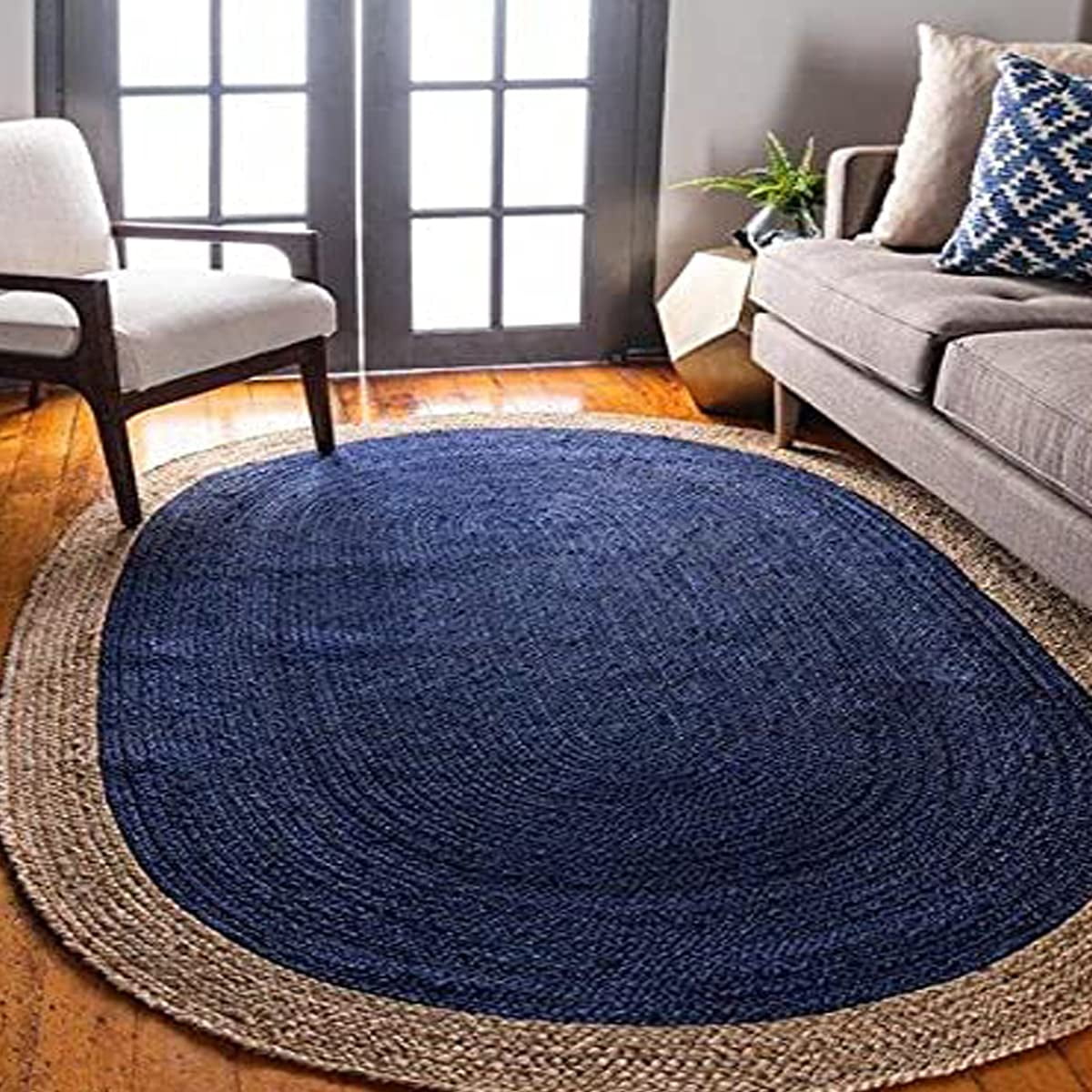 Kh Handloom Handmade Hand Braided Jute Oval Shape Floor Area Rug Floor ...