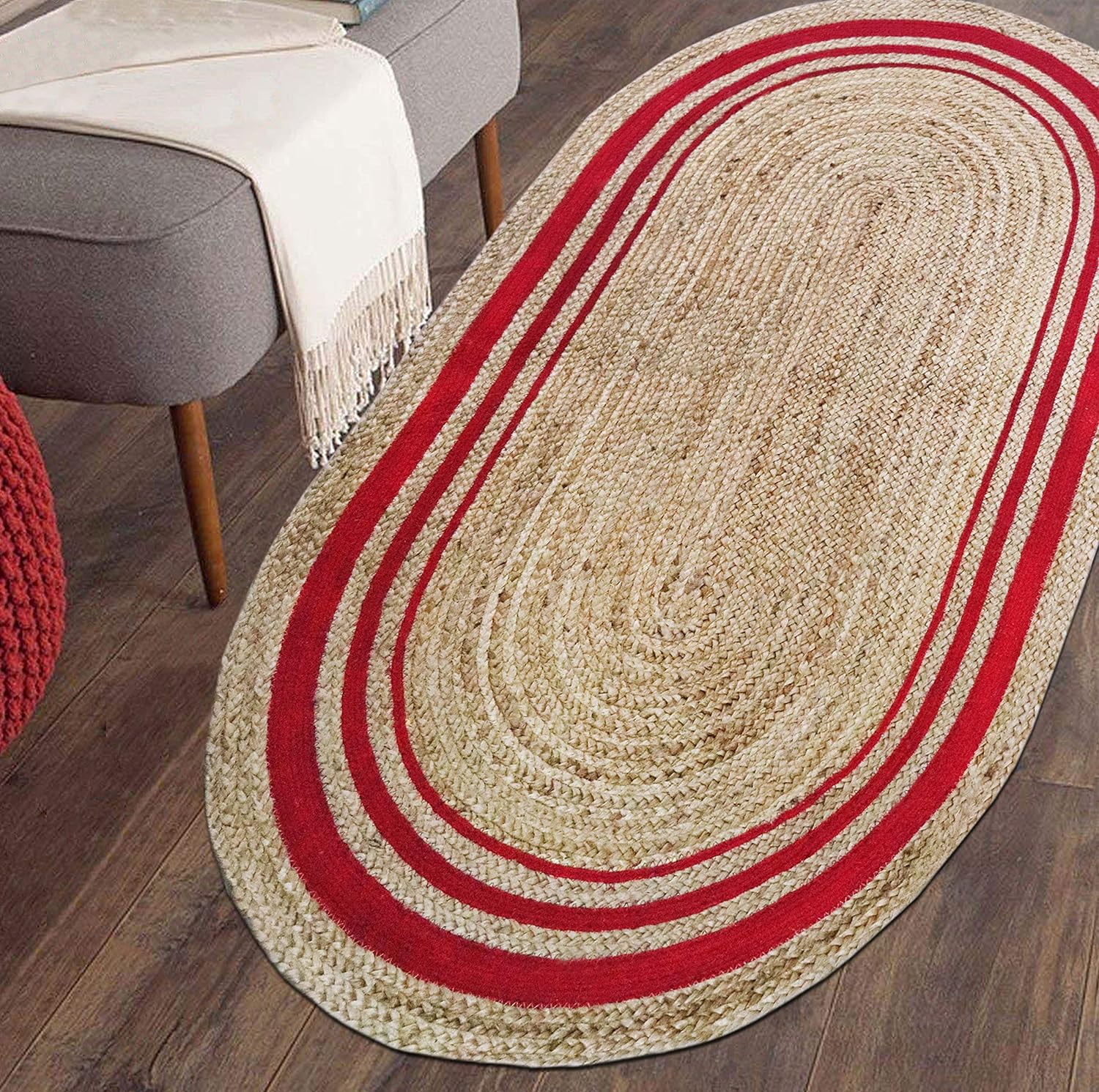 Kh Handloom Handmade Hand Braided Jute Oval Shape Floor Area Rug Floor ...