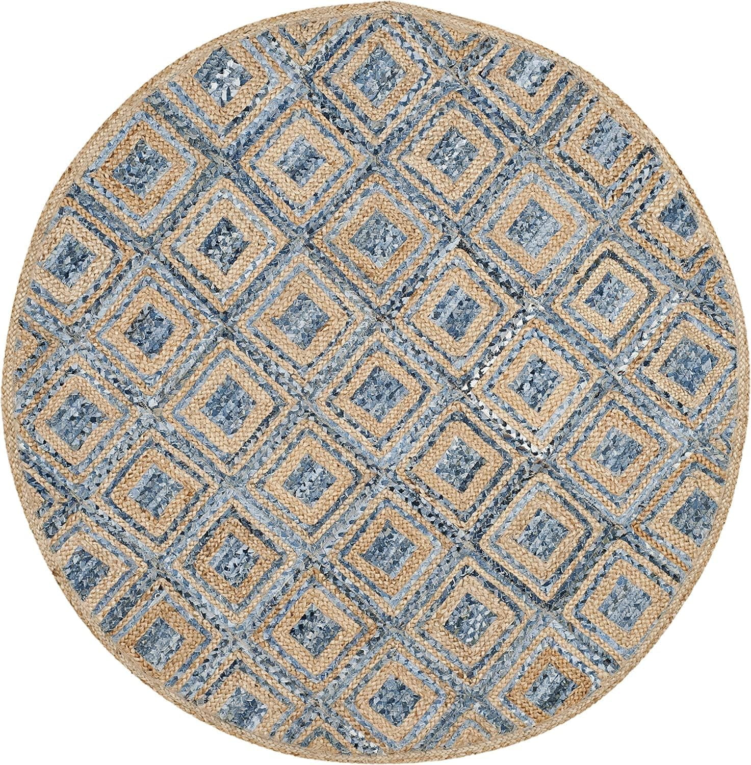 Kh Handloom Handmade Hand Braided Natural Jute and Denim Round Floor ...