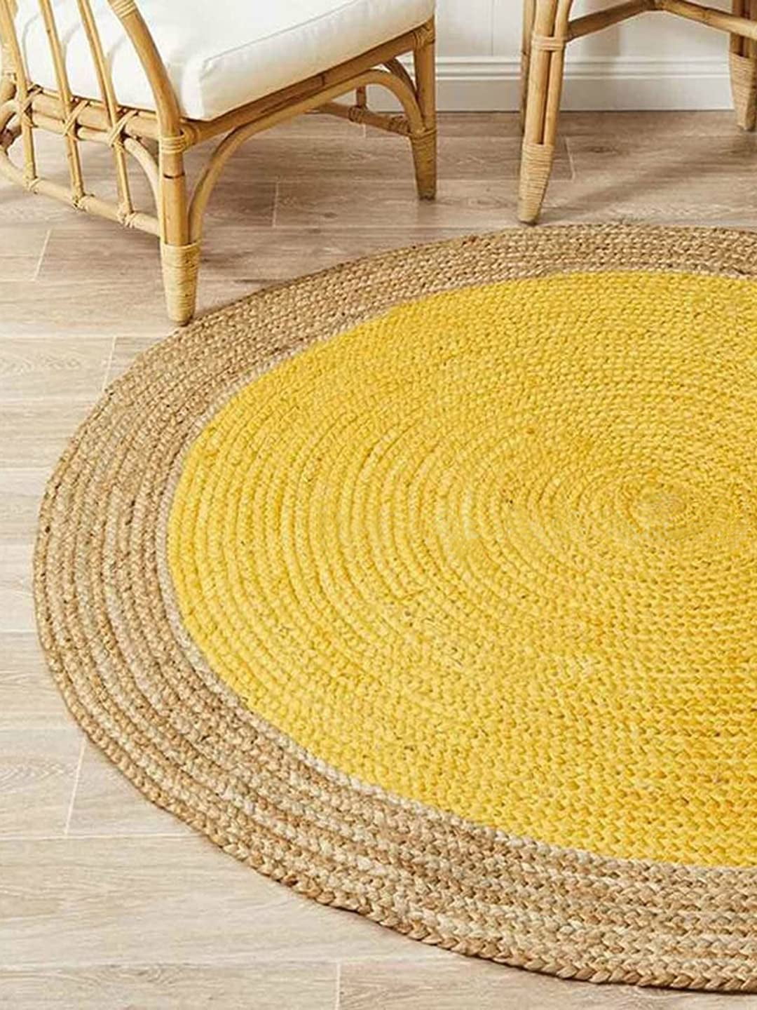 Kh Handloom Handmade Hand Braided Natural Jute and Inner Yellow Round ...