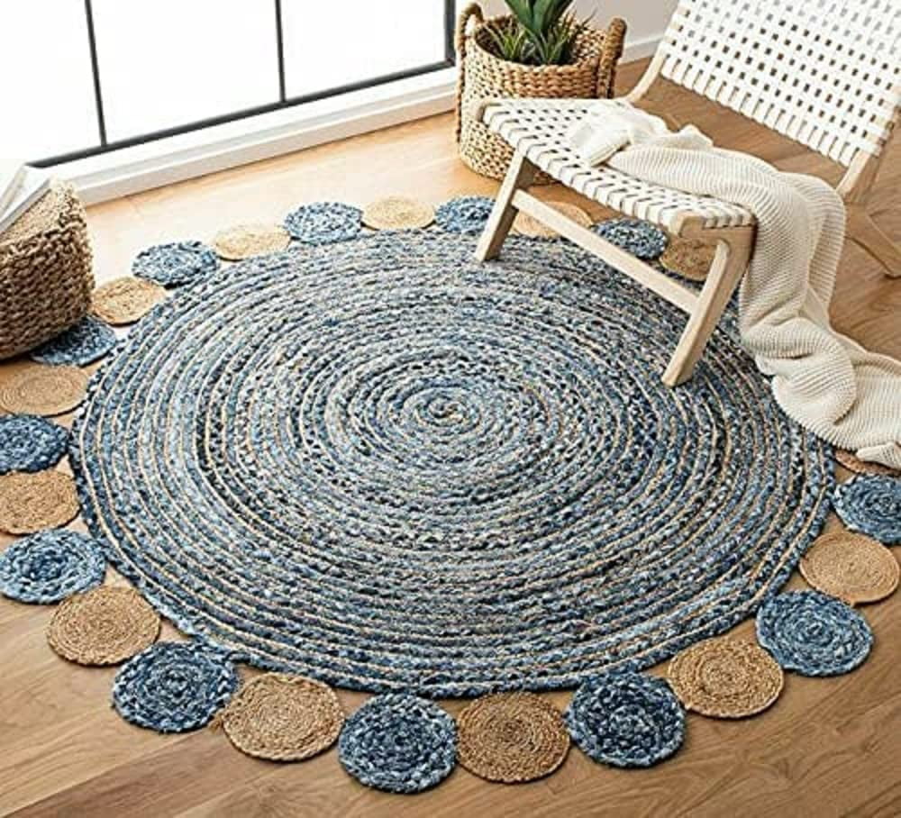 Kh Handloom Handmade Hand Braided Natural Juteand Denim Round Floor ...