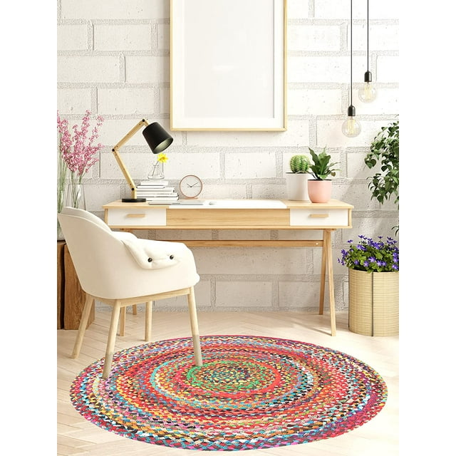 Kh Handloom Handmade Hand Braided Pure Cotton Round Floor Area Rug 6 x ...