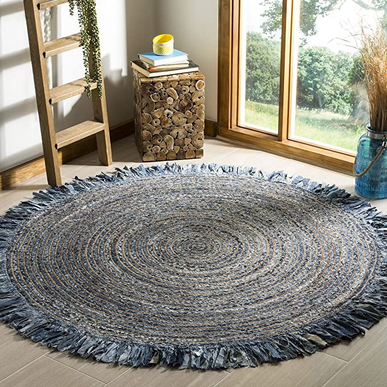 Kh Handloom Handmade Handbraided Natural Jute and Denim Carpet for Living Room, Jute Round Floor ...
