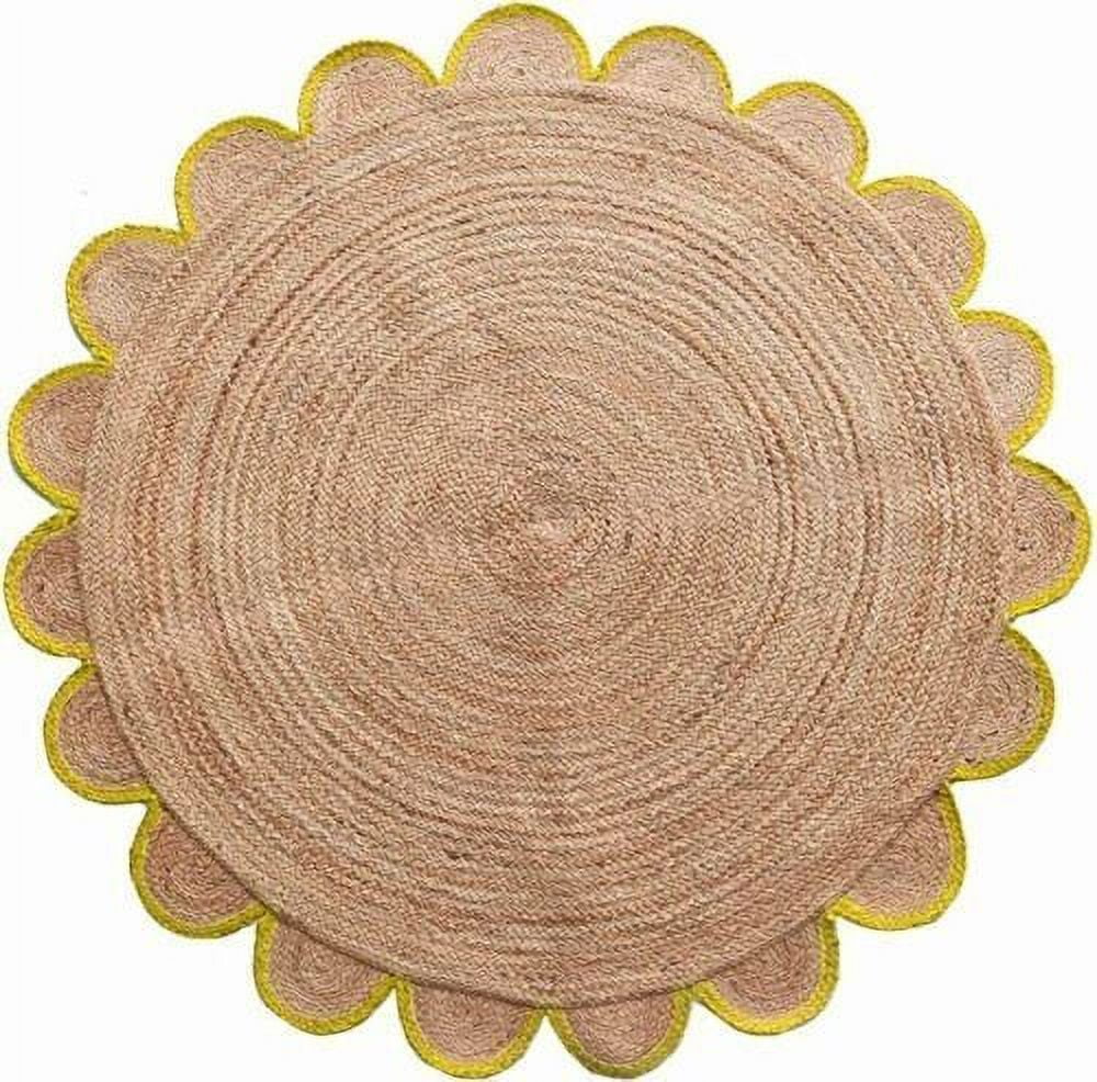 Kh Handloom Handwoven Braided Natural Jute Round Rug With Yellow Border ...