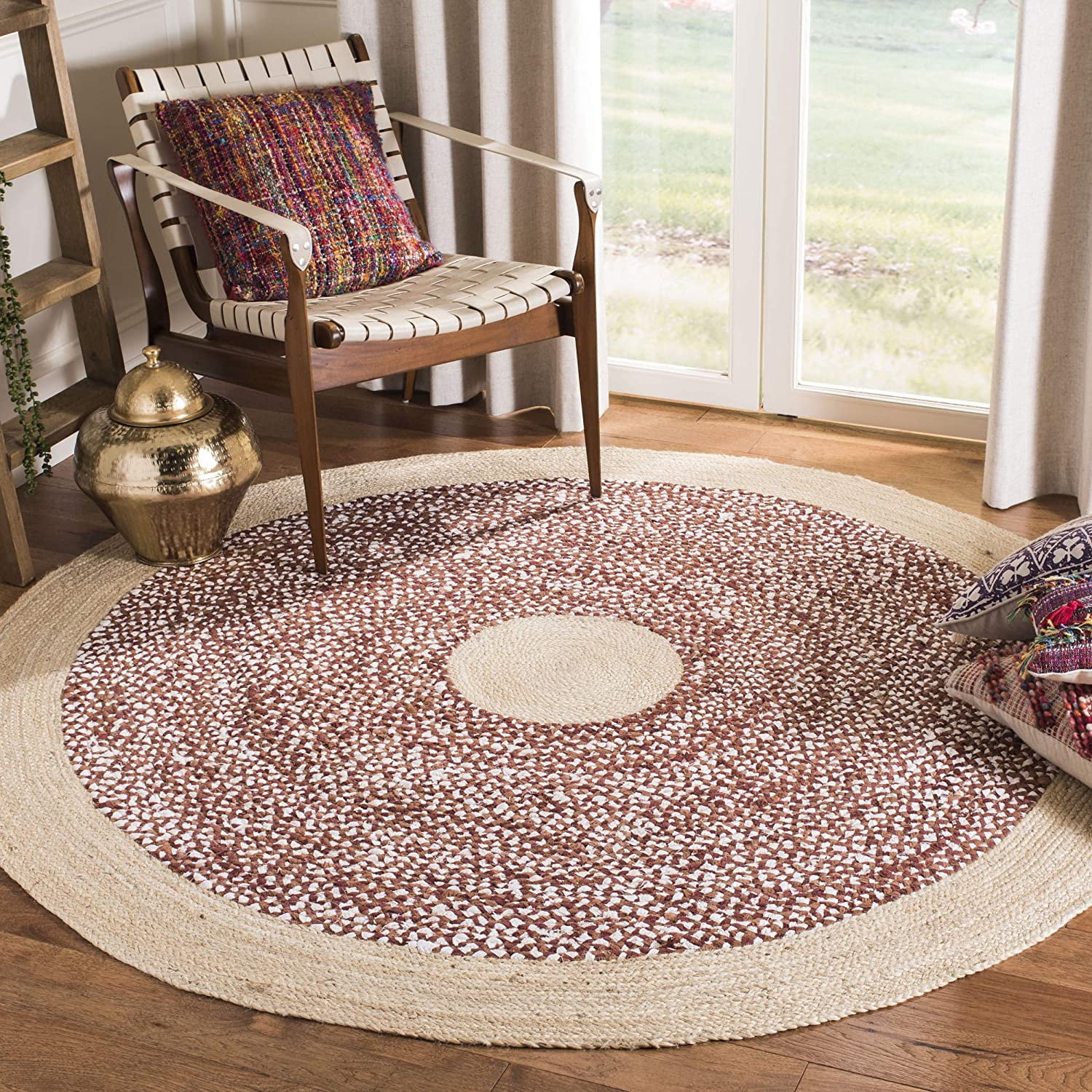 Kh Handloom Handwoven Hand Braided Natural Jute and Cotton Carpet for Living Room, Jute Round ...