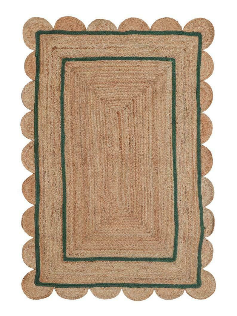 Kh Handloom Indian Handmade Braided Natural Jute Area Rug,With Green ...