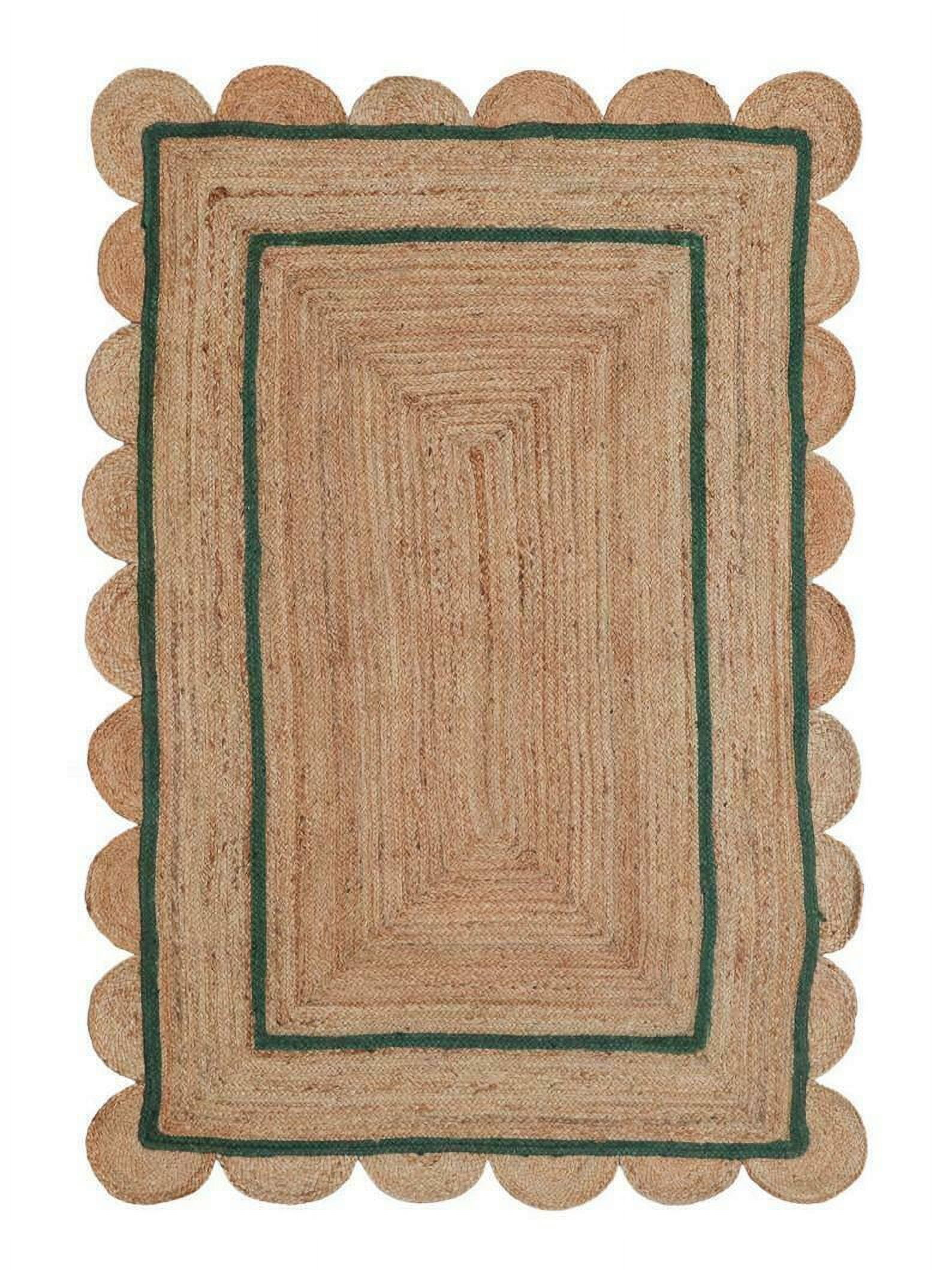 Kh Handloom Indian Handmade Braided Natural Jute Area Rug,With Green ...