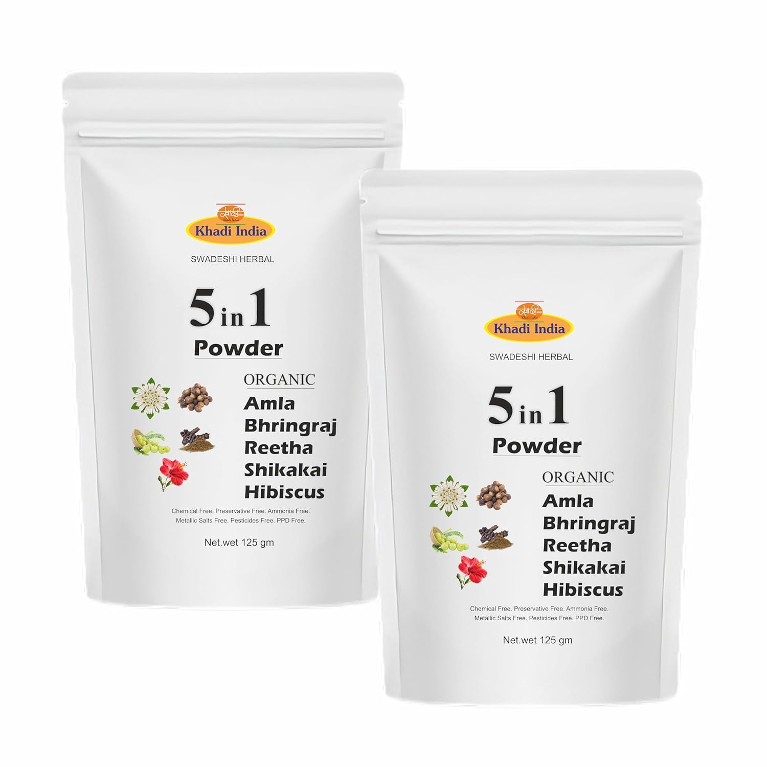 Khadi 100 Herbal 5 in 1 Amla Reetha Shikakai Bhringraj Hibiscus Powder ...