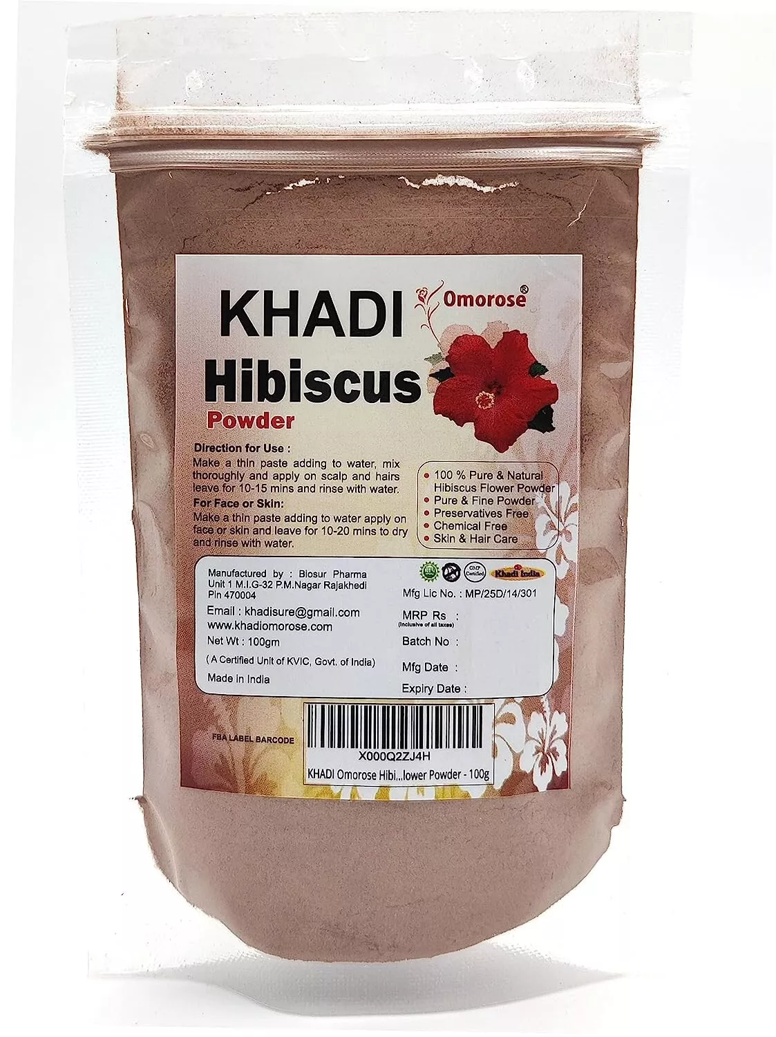 Khadi Omorose Hibiscus Flower Powder For hair Conditioning 100g, Pack ...