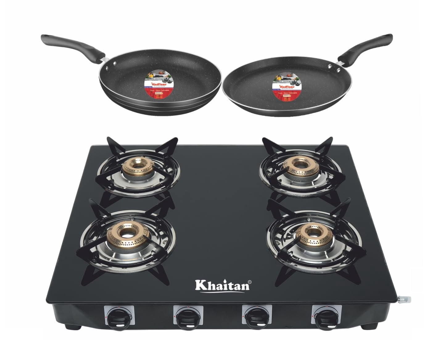 Khaitan Gas Stove Combo One 4 Burner Active Forge Black Toughened Glass ...