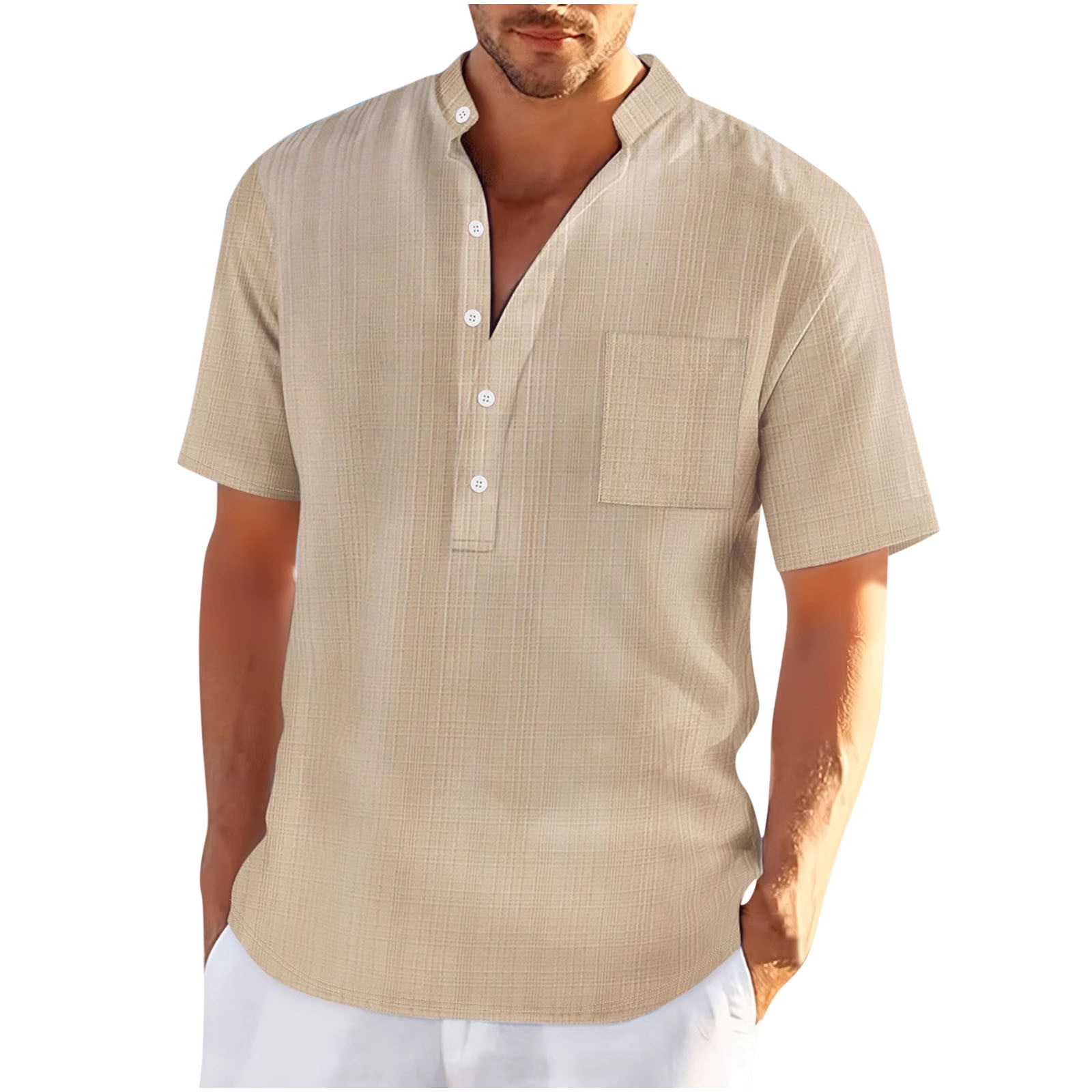Khaki Basic Casual Tee Shirts for Mens Fall Summer Short Sleeve ...