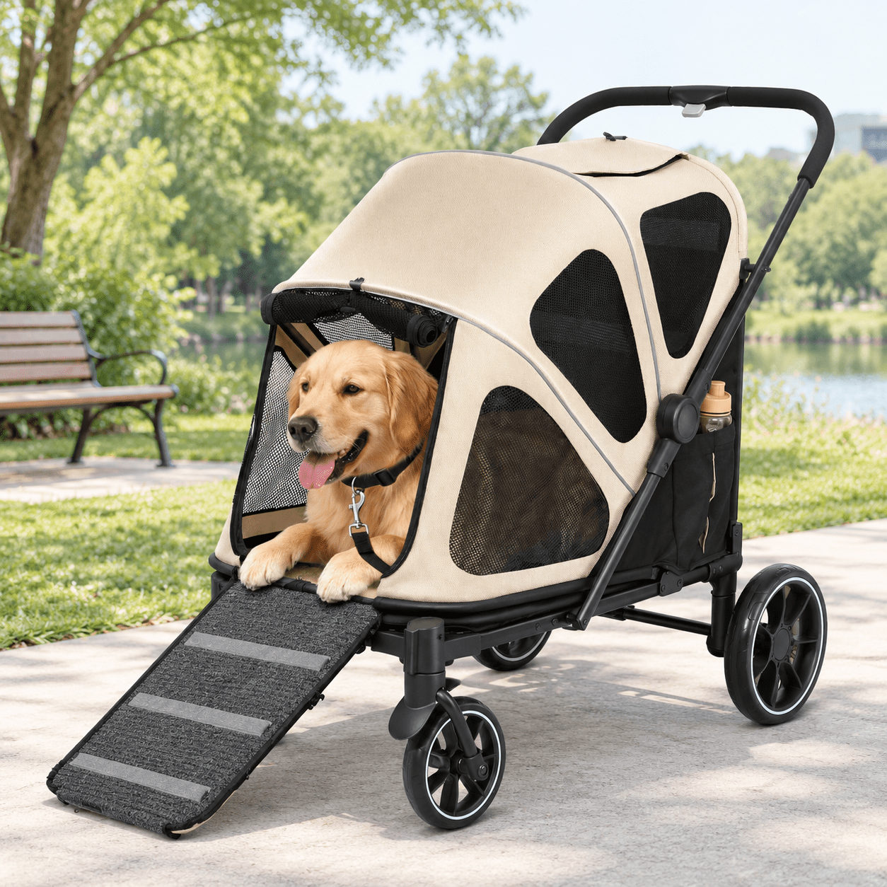Khaki&Black Foldable Pet For Medium Dogs Up To 88lbs With Ramp ...